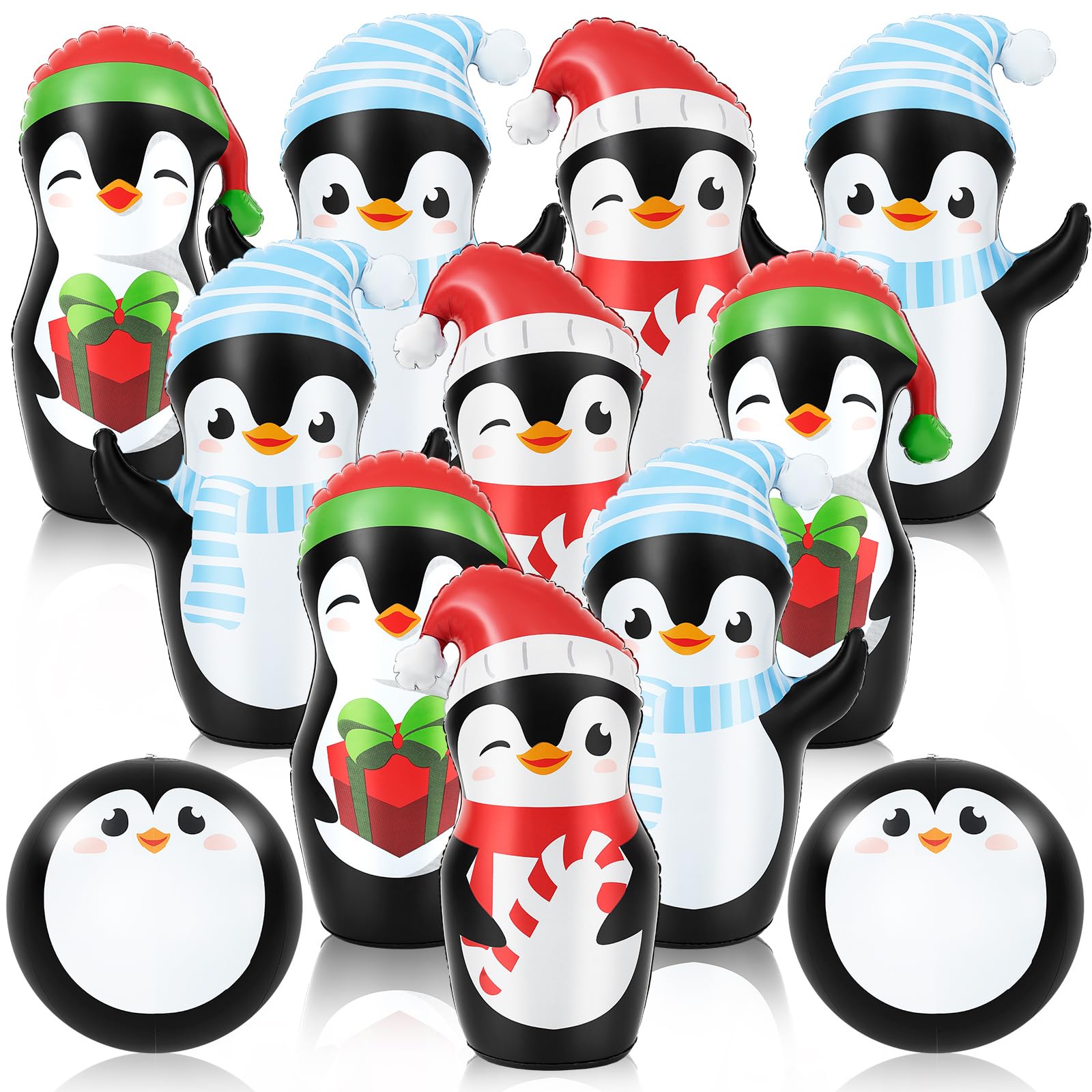 Shappy 12 Pcs 28 Inch Giant Christmas Inflatable Bowling Game Set ...