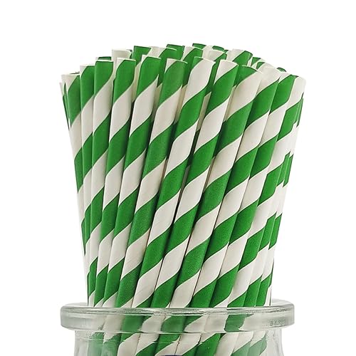Forest Green Striped Paper Straws, Premium [100 Pack] Disposable Green ...