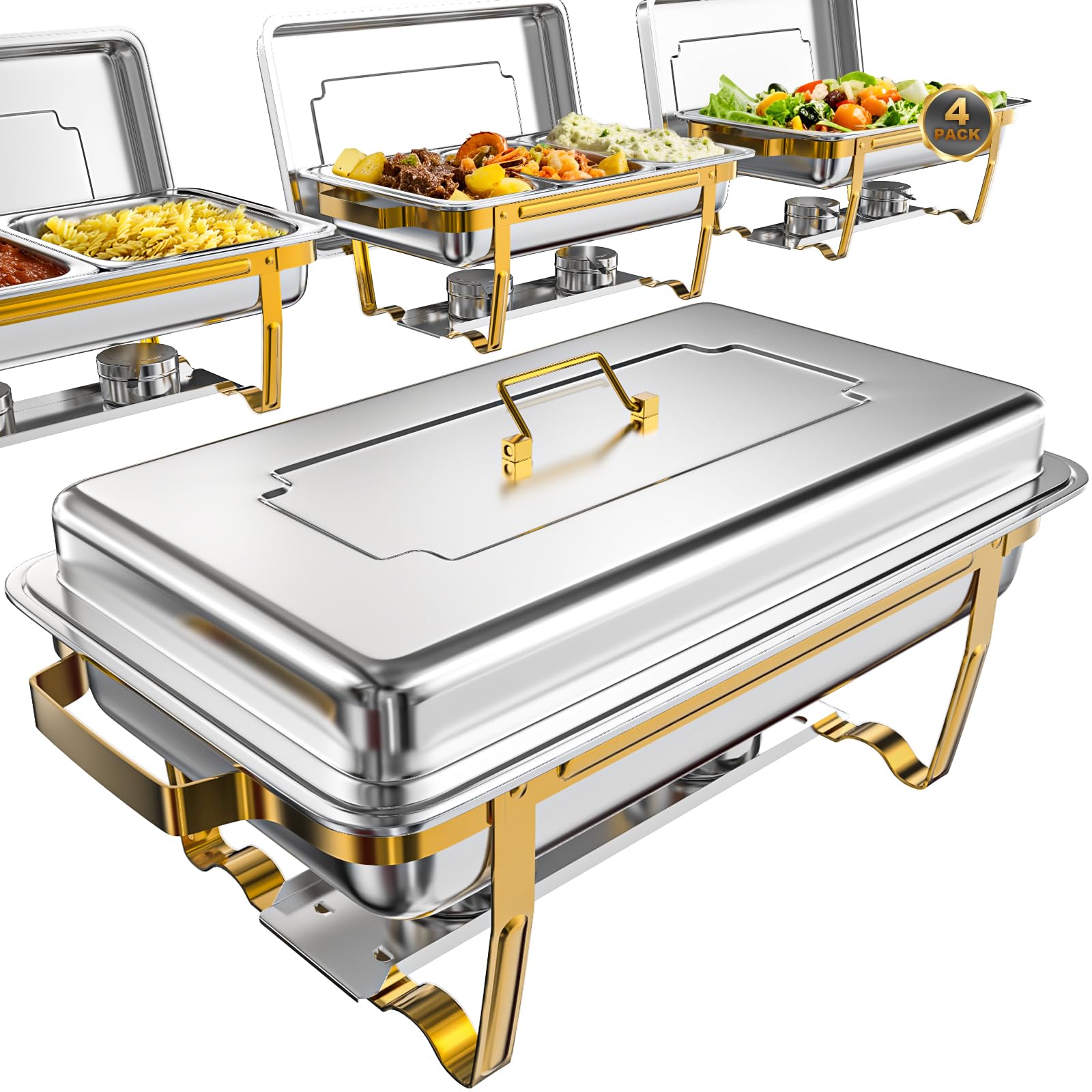 sifer 9Qt 4 Pack [Multiple Food Pans] Chafing Dishes for Buffet ...