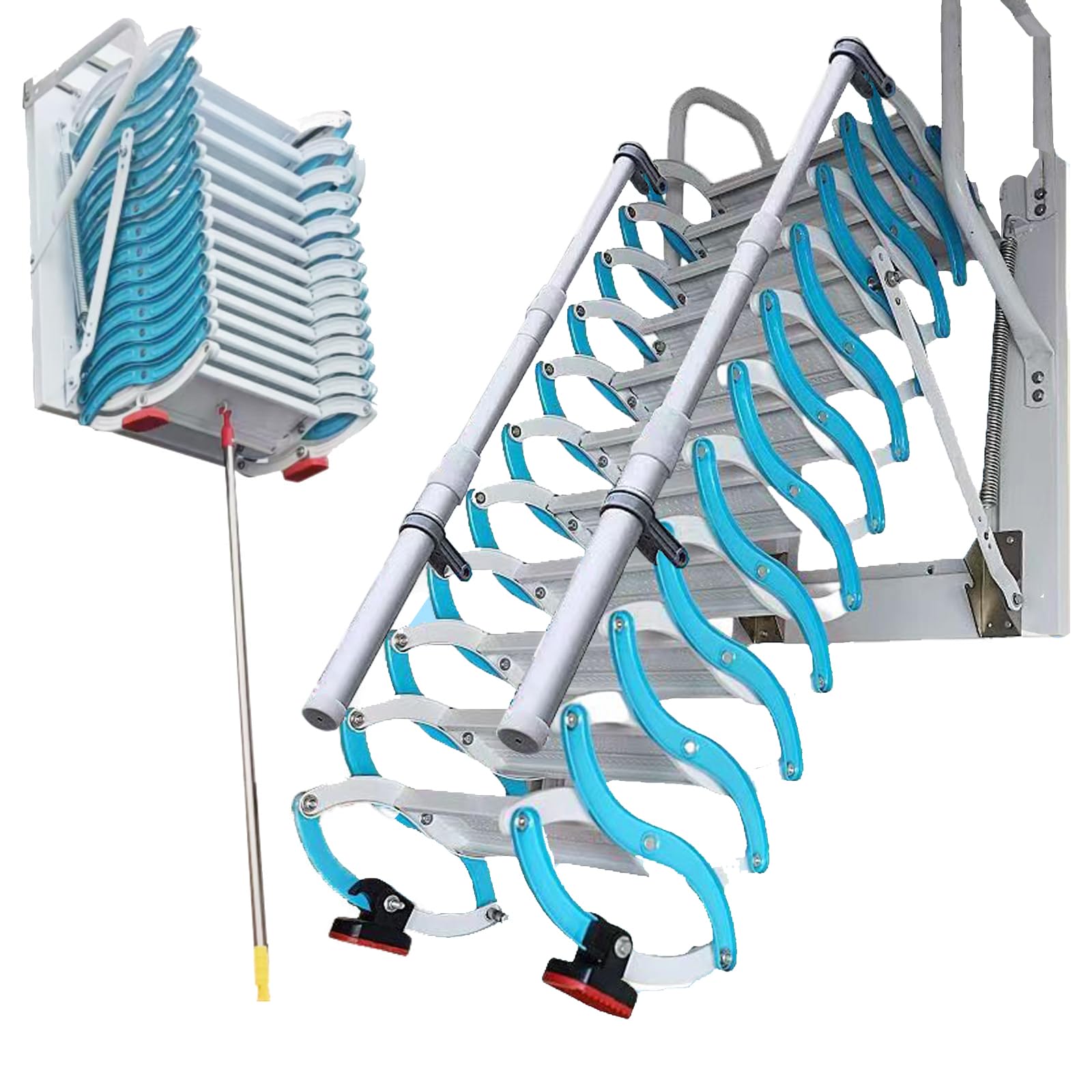 Wall-Mounted Folding Stairs, Folding Loft Staircase with Handrails ...