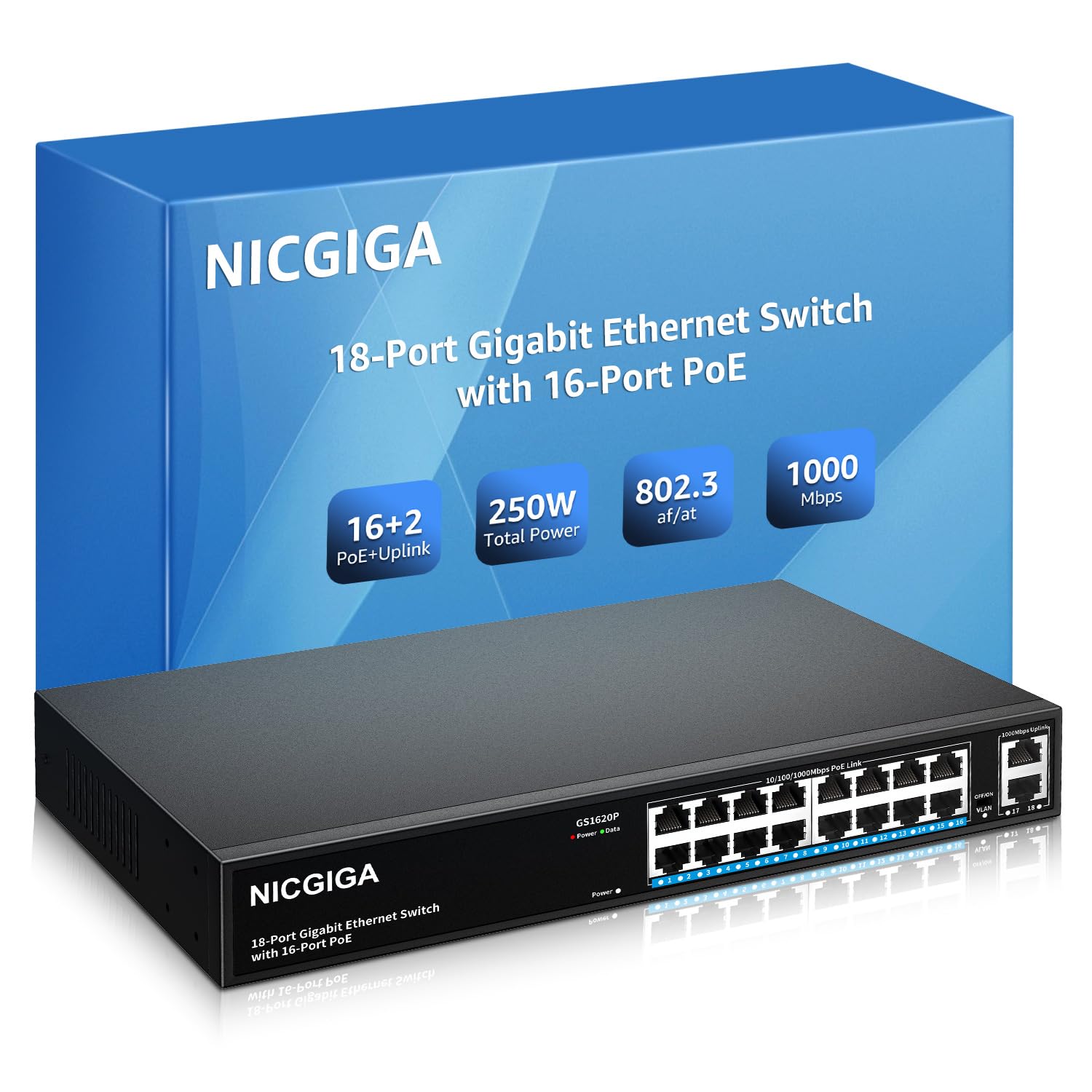 Mua NICGIGA 16 Port Gigabit PoE Switch Unmanaged, 16 Port PoE+@250W, 2 ...