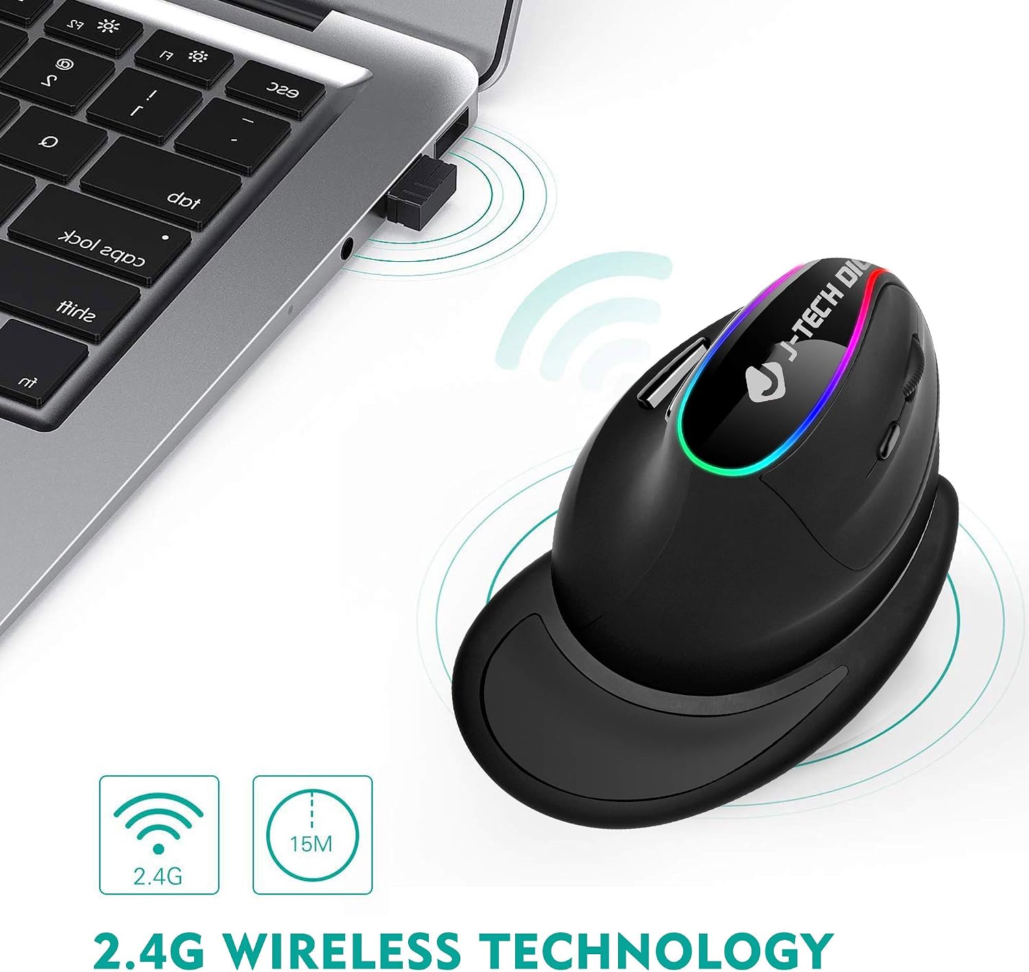JTD Wireless Vertical Mouse, Rechargeable Ergonomic Optical Mouse 800 ...