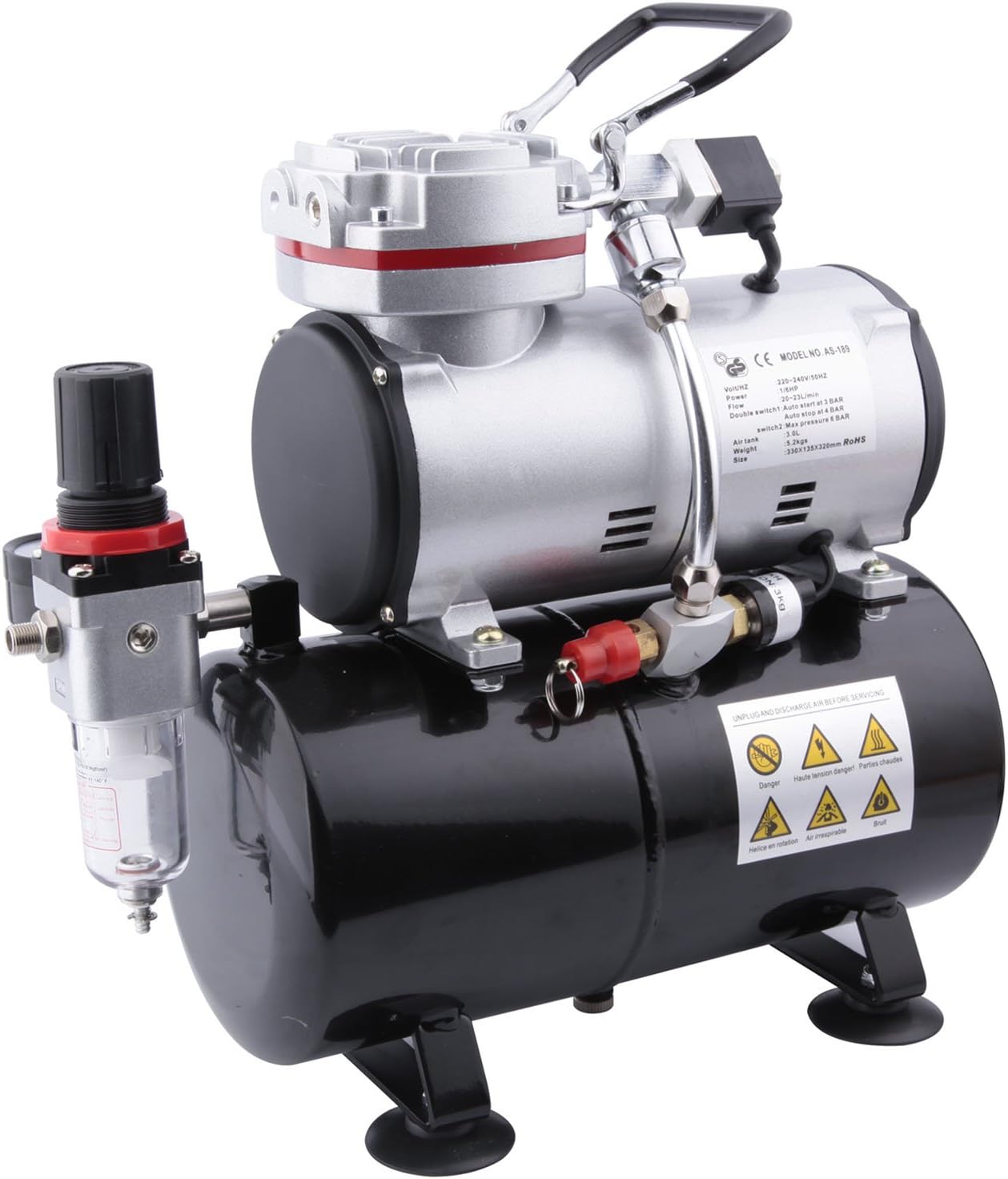 Fengda Airbrush Compressor FD-189 with 3L Air Tank /4 Bar-Auto Stop/ 6 ...