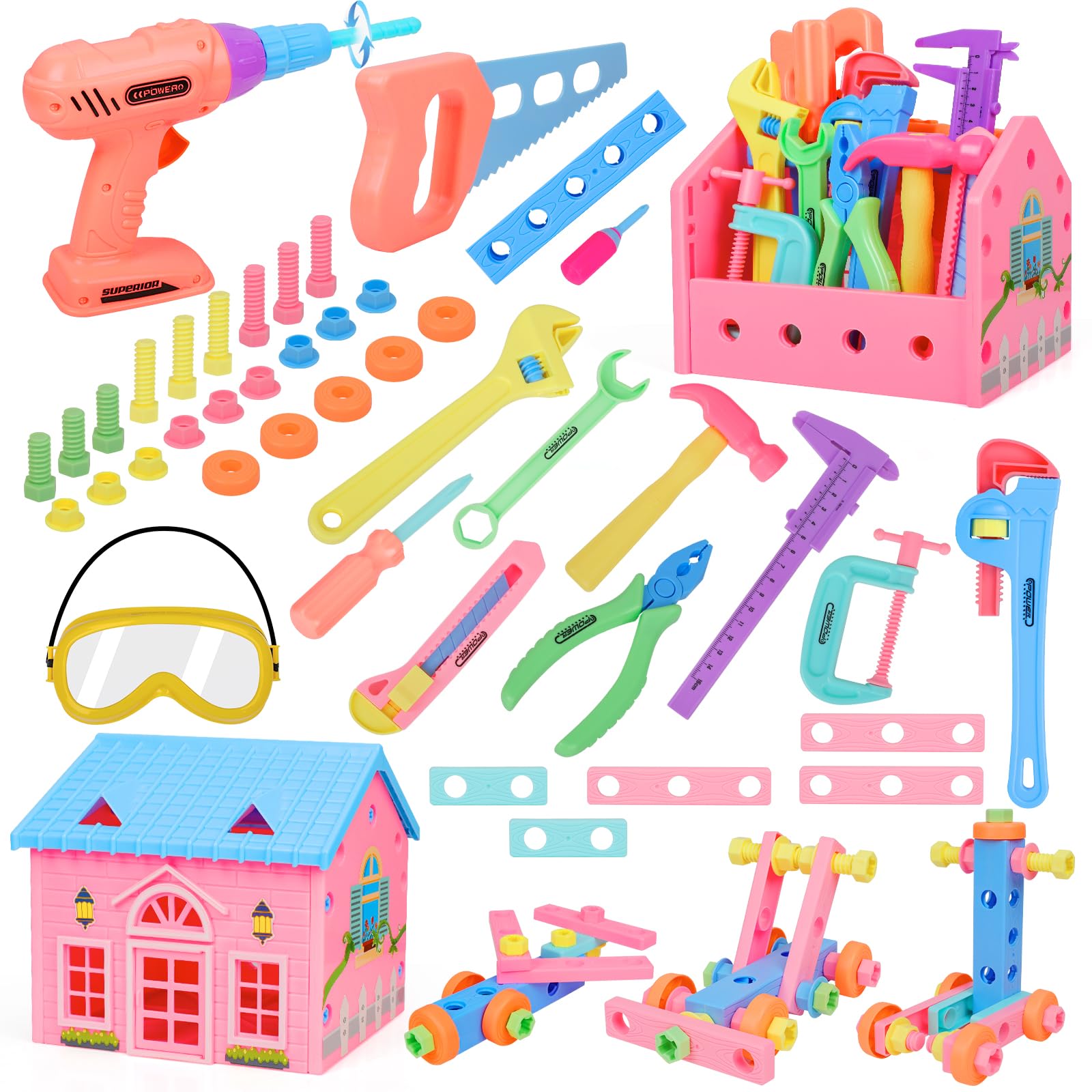Kids Tool Set Pretend Play Construction Toy Kits 80 PCS Toddler Tool ...