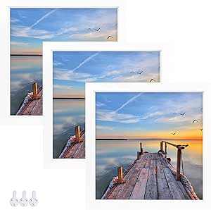 Amazon.com - Hongkee 8x8 Picture Frames with Real Glass, White Wooden ...