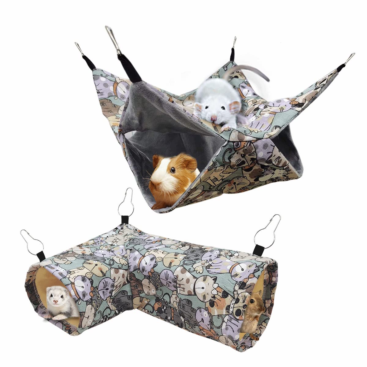 LEFTSTARER Guinea Pig Rat Corner Tunnel & Tubes Ferret Bunkbed Hammock ...