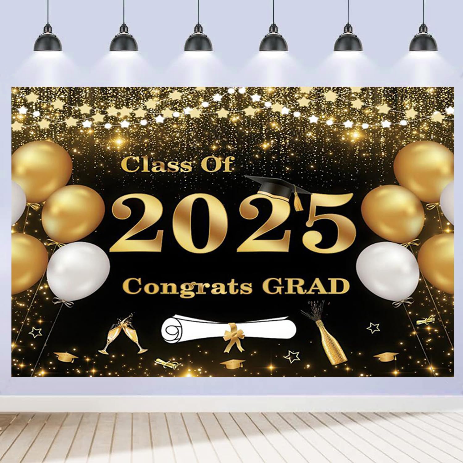 Graduation Backdrop 7x5ft Black and Gold Class of 2025 Congrats Grad ...