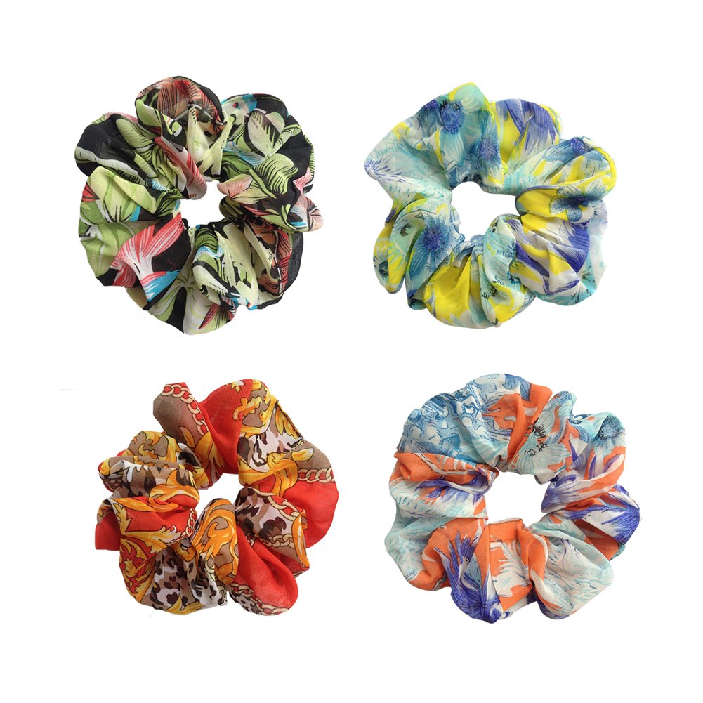Amazon.com : Floral Scrunchie Set, Set of 6 Scrunchies (Floral/Solid ...