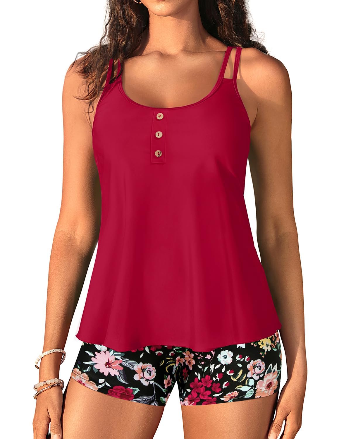Women Tankini Swimsuit with Shorts - Flowy Two Piece Swimsuits Tummy ...