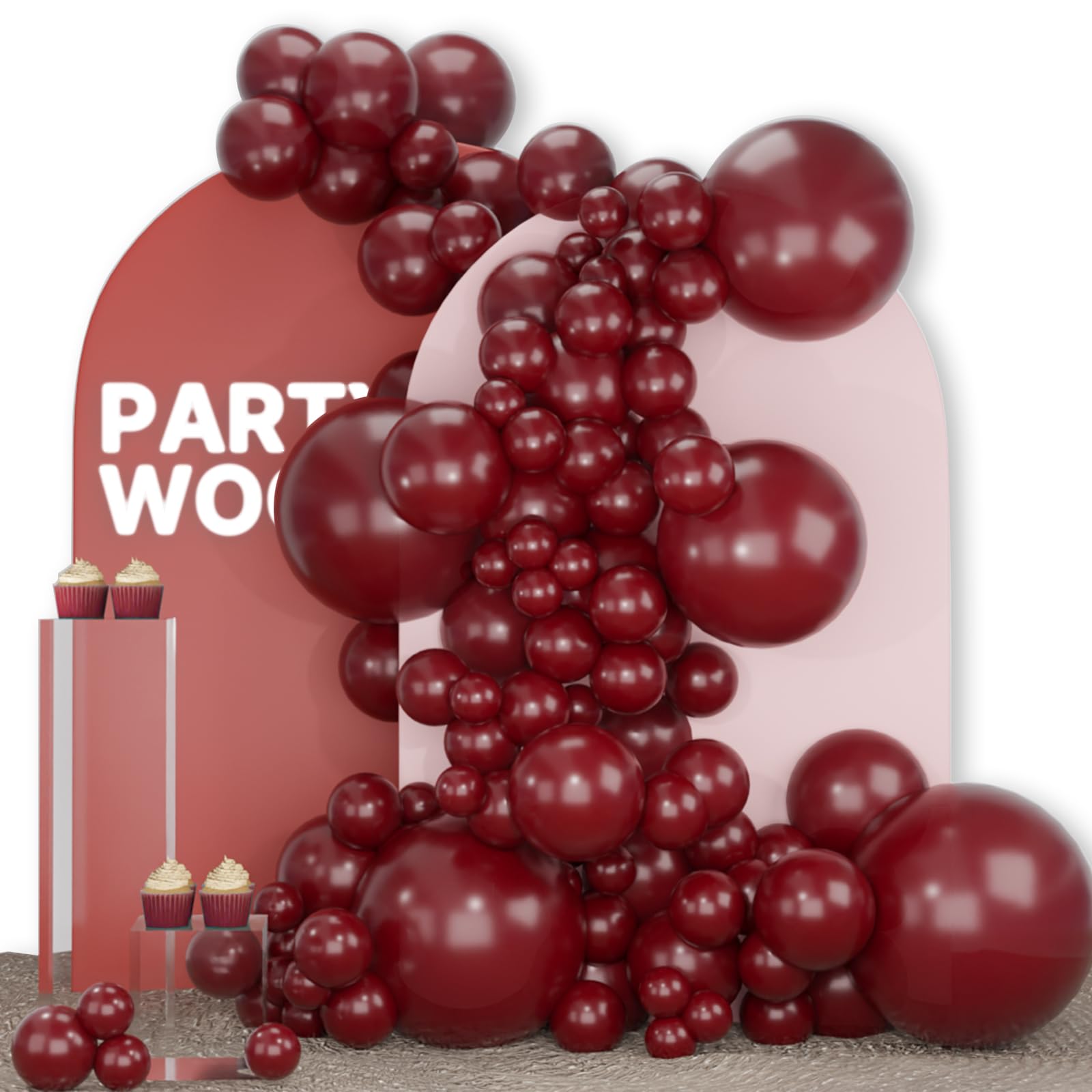 PartyWoo Burgundy Balloons 142 pcs Maroon Balloons Different Sizes Pack ...