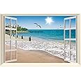 Amazon.com: Fake Window Sticker Wall Mural Decal Sunrise Coastal Beach ...