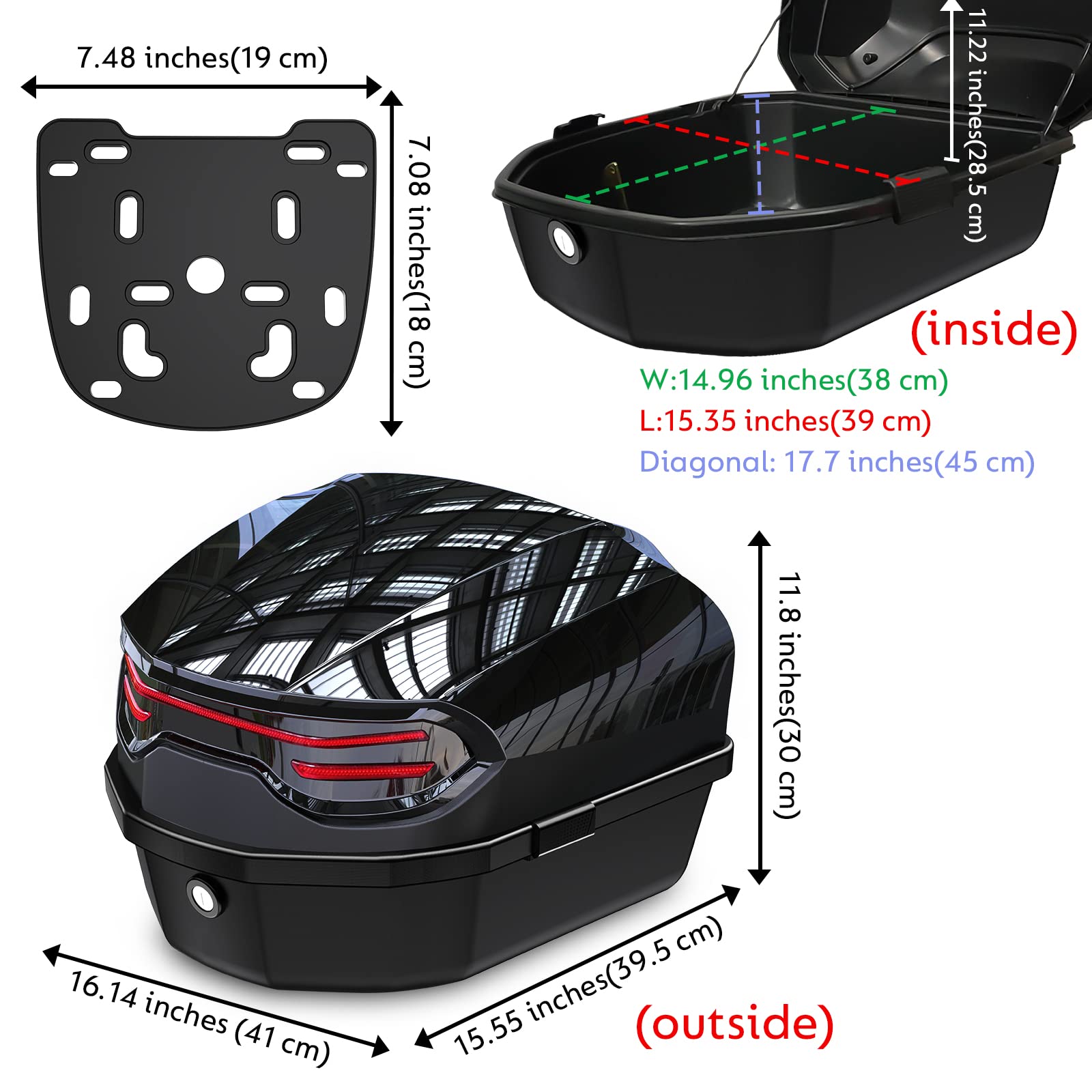Mua 35L Motorcycle Top Case, Motorcycle Daily Tail Box Trunk Lockable ...