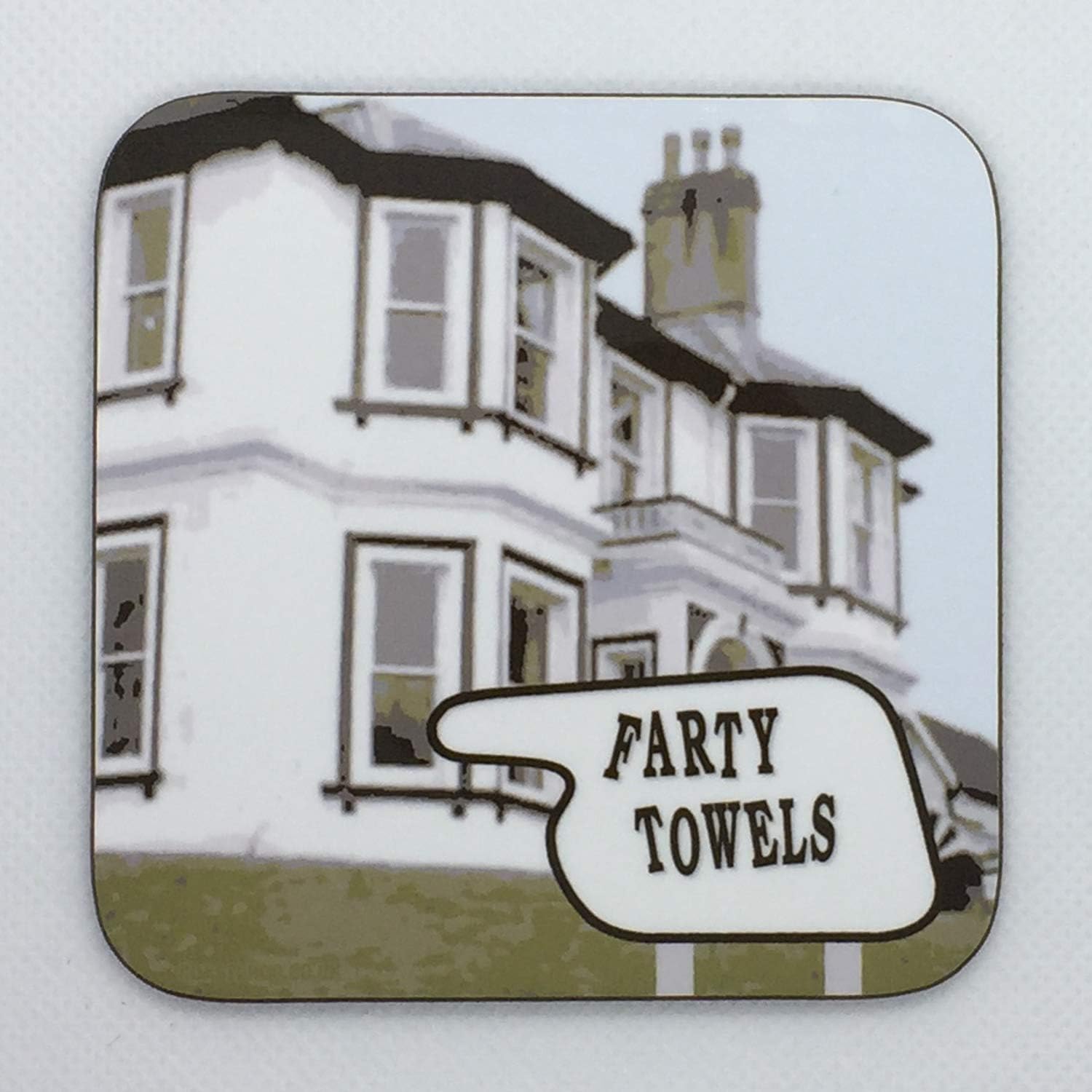 Farty Towels - Fawlty Towers Anagram - Drinks Coaster - Hardboard - 9cm ...