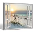 Amazon.com: Beach Window Canvas Wall art: tropical Sunrise Seascape ...