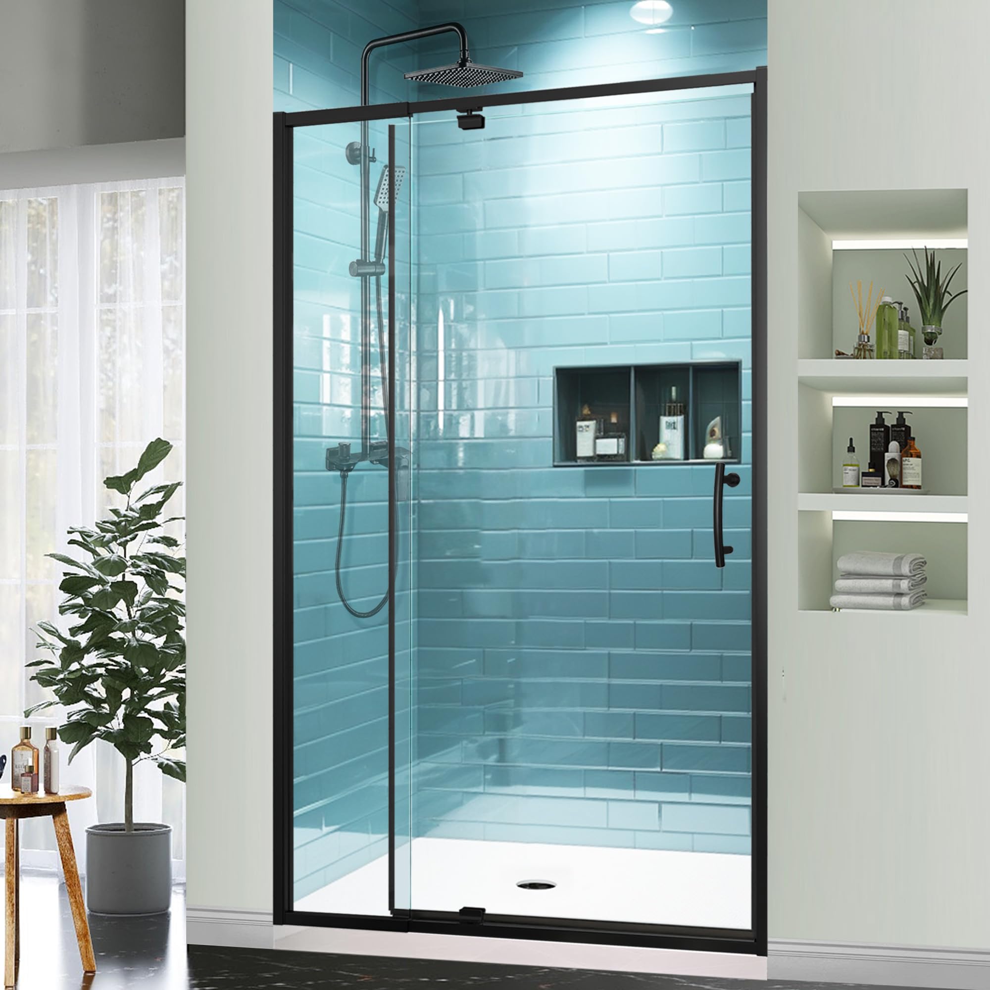 GroGro 38-42" W x 71" H Piovt Swing Glass Shower Door,Pivot Semi-Frameless Shower Door with 1/4 ...