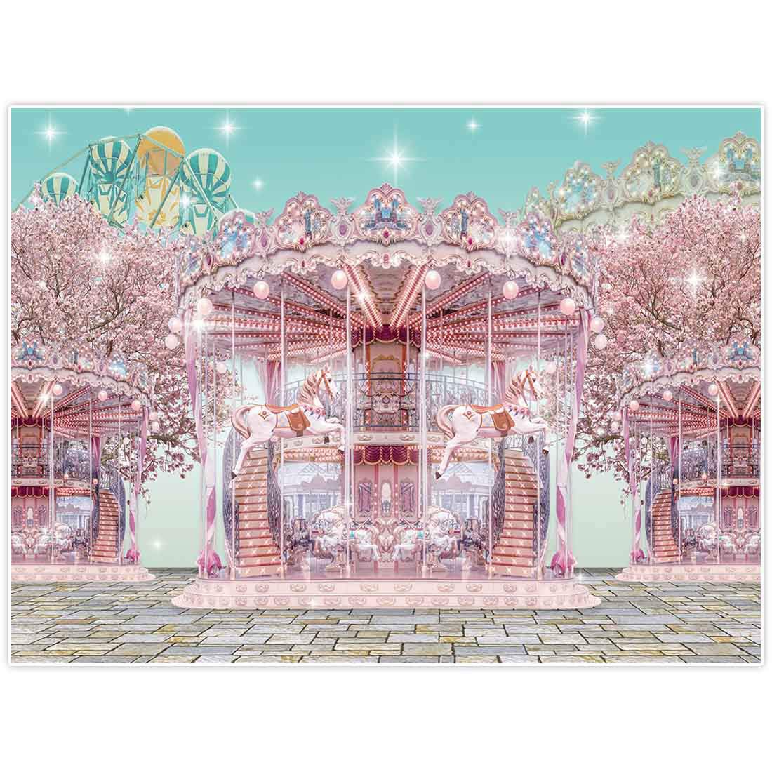 Buy Allenjoy 8x6ft Pink Carnival Backdrop Carousel Ferris Wheel Circus ...