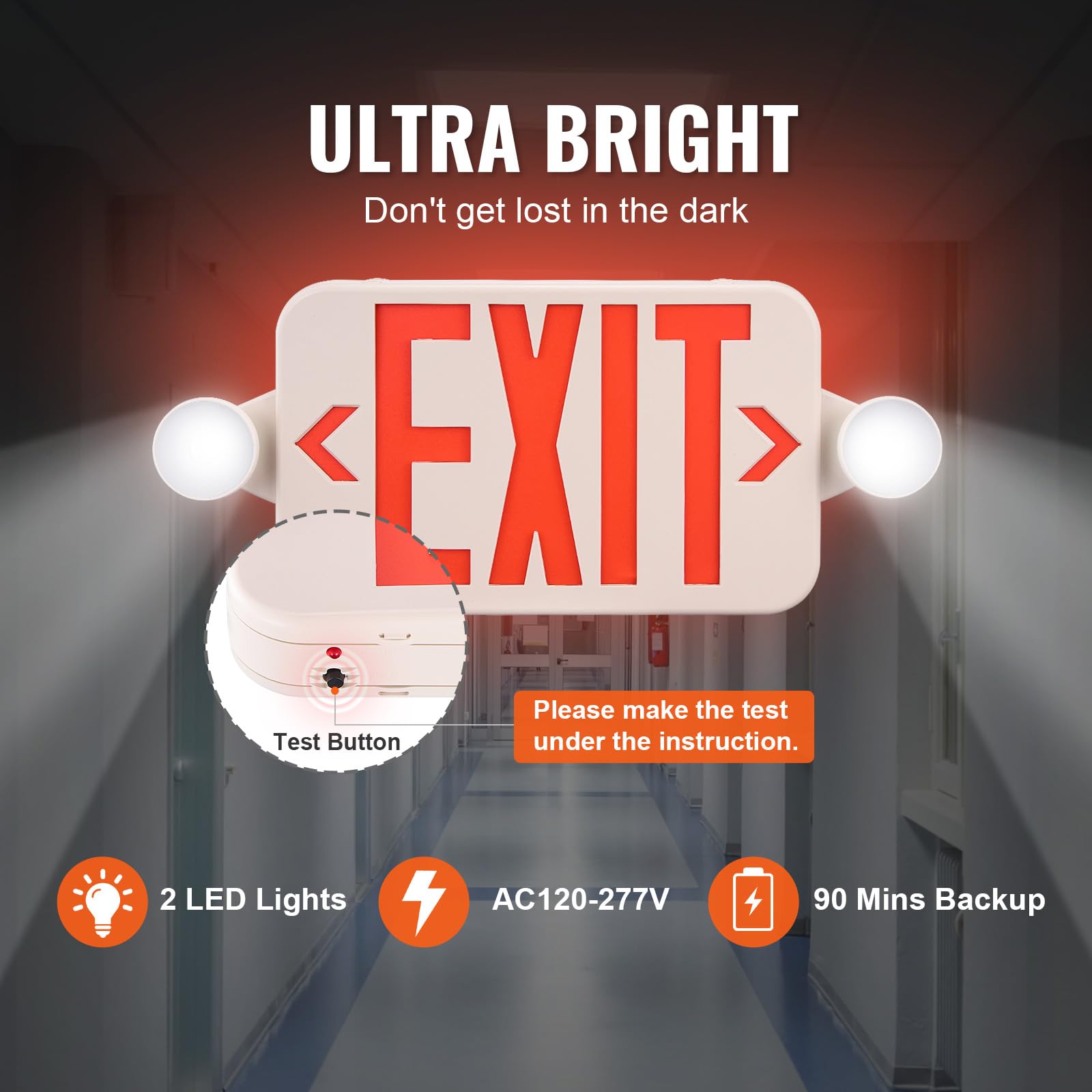 Mua VEVOR LED Exit Sign with Emergency Lights, Two LED Adjustable Heads ...