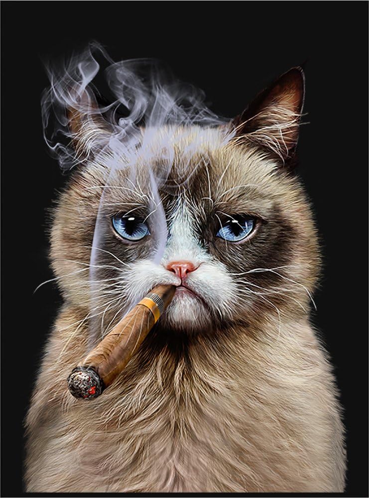 Art Poster - Siamese Cat Smoking Cigar Black Matte Paper (White Framed ...