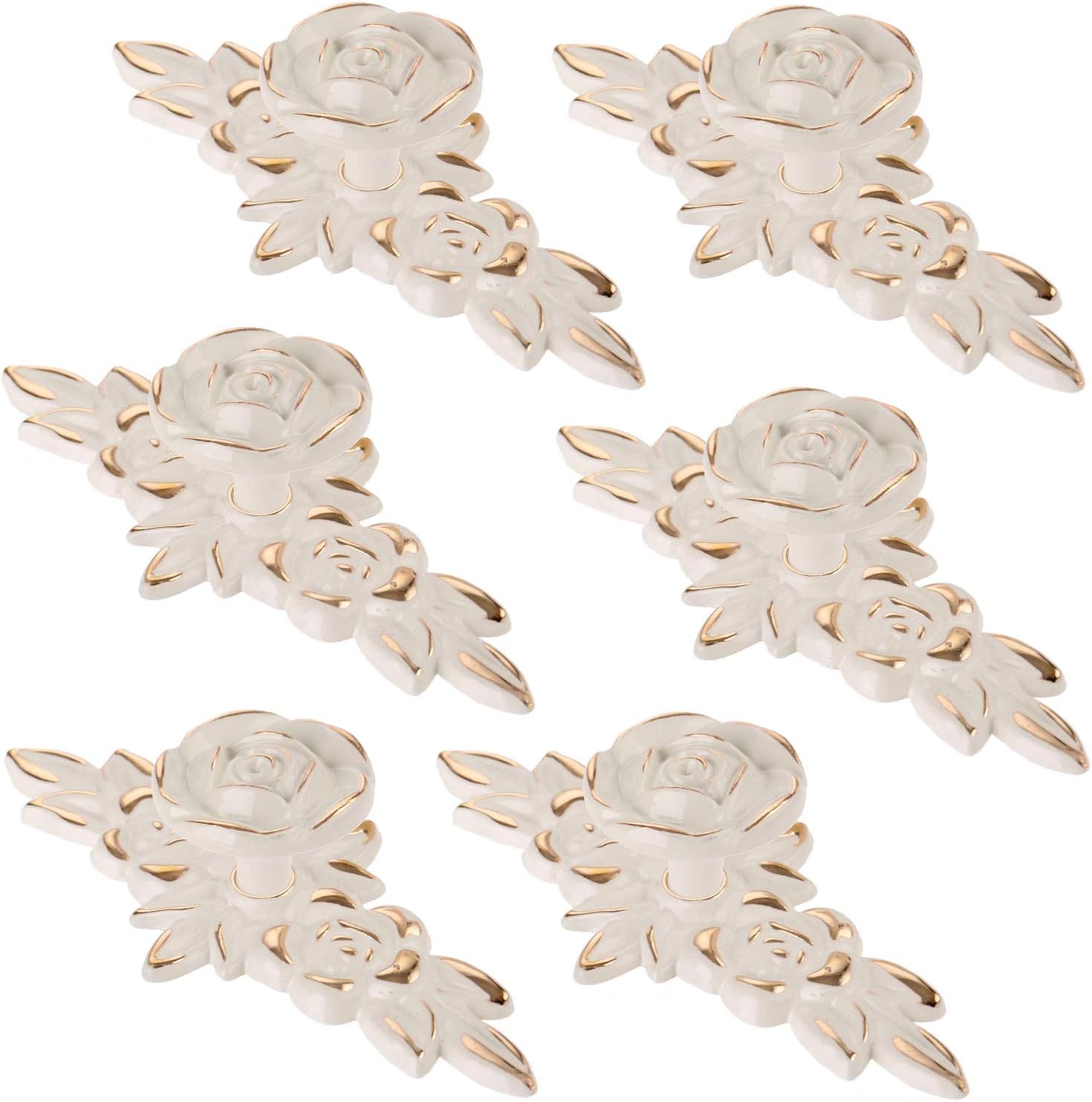 6Pcs Rose Flower Cabinet Knobs Dresser Drawer Pulls Handles Vintage ...