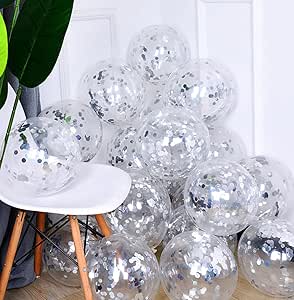Amazon.com: 50pcs Silver Foil Confetti Balloons,12 inch Latex Balloon ...