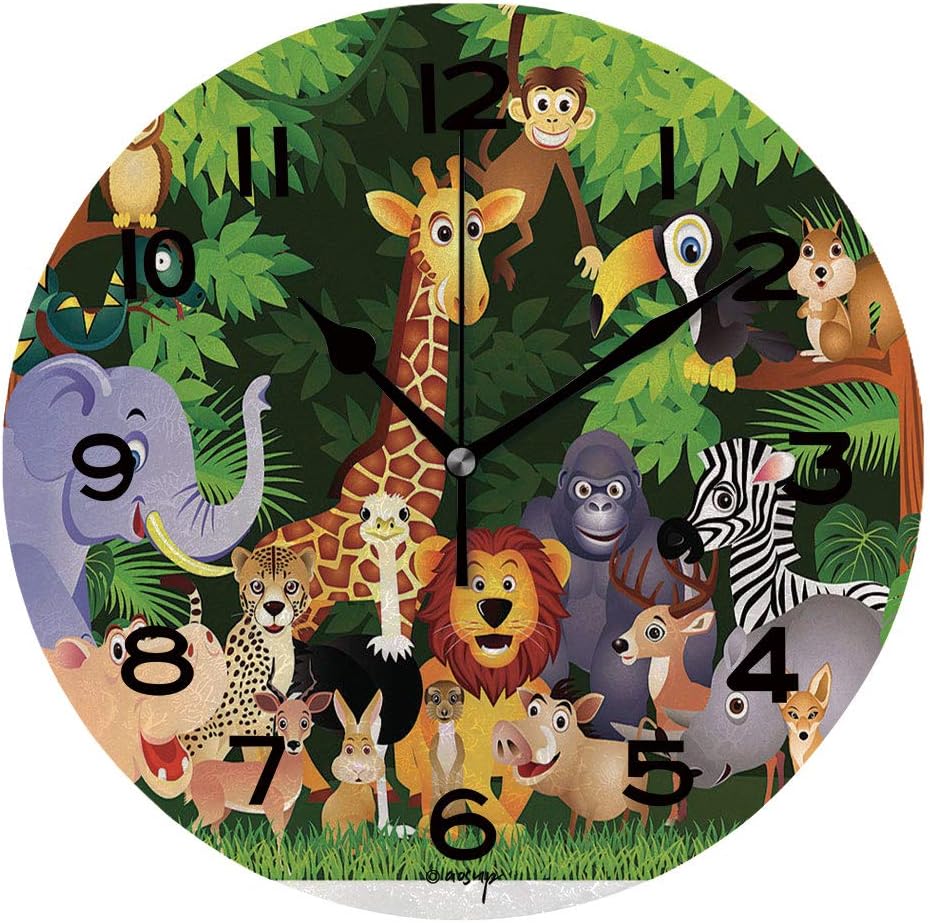 Amazon.com: ALUONI 10 inch Round Clock Wild Animal in The Tropical ...