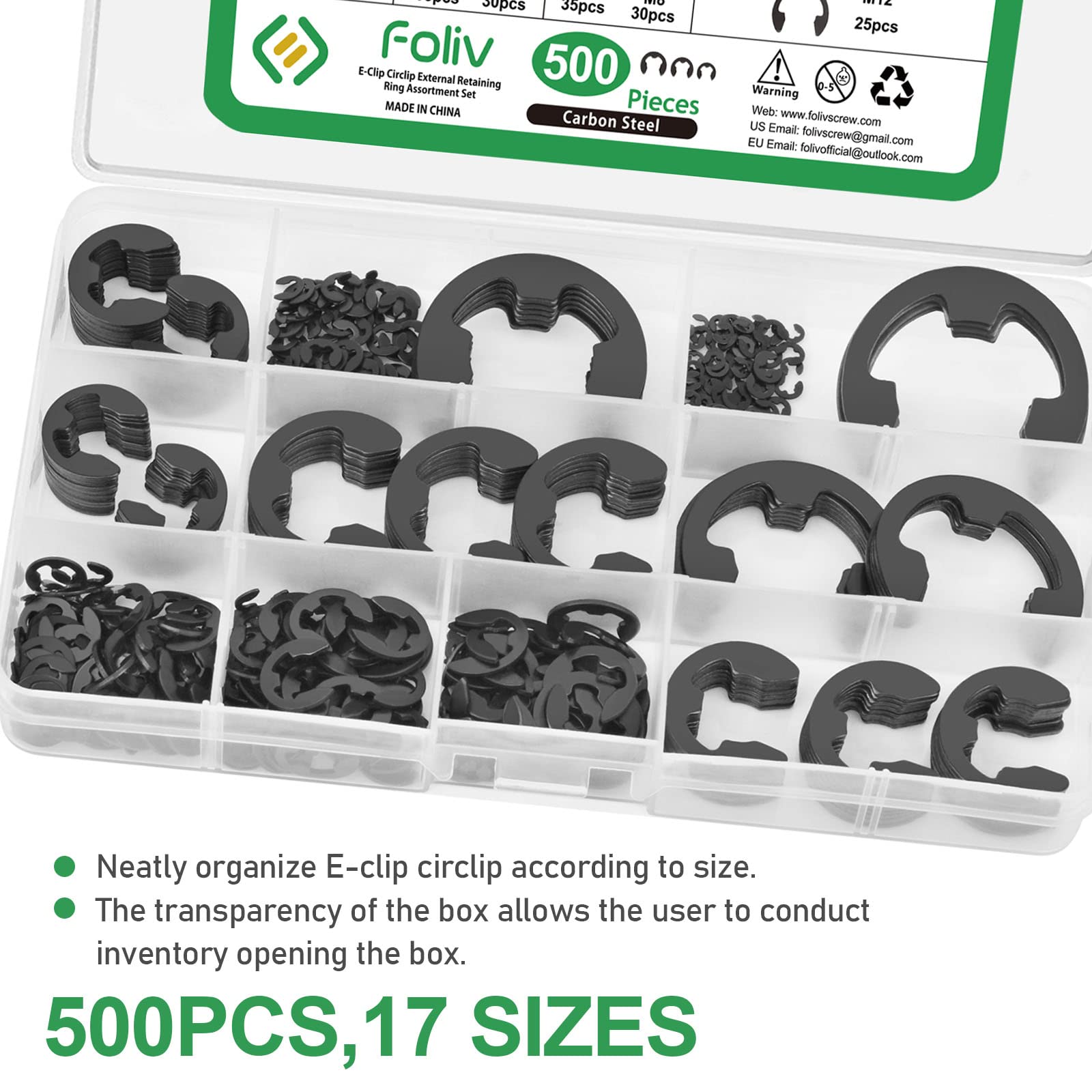 Mua 500Pcs E-Clip Circlip External Retaining Clips Assortment Set, 17 ...