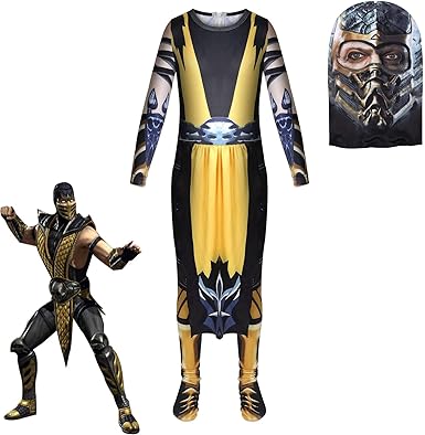 Amazon.com: Mortal Kombat Scorpion Jumpsuit with Helmet Kids Costume ...