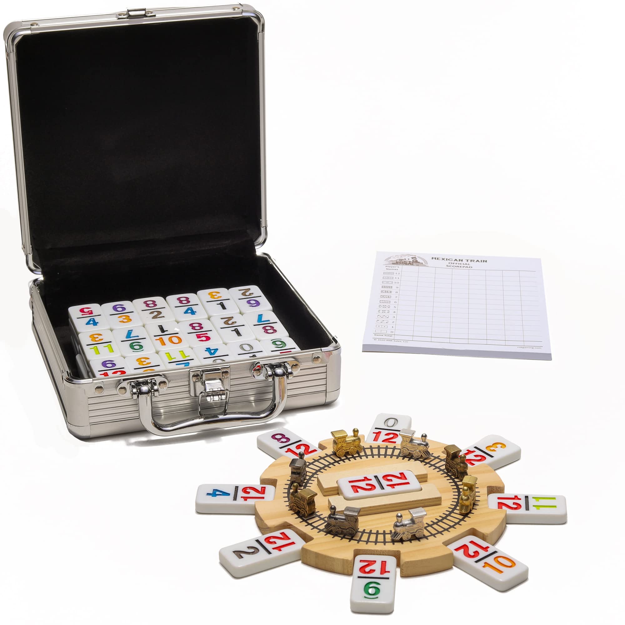 RNK Gaming Mexican Train Dominoes Set Double 12 Color with Numbers and ...
