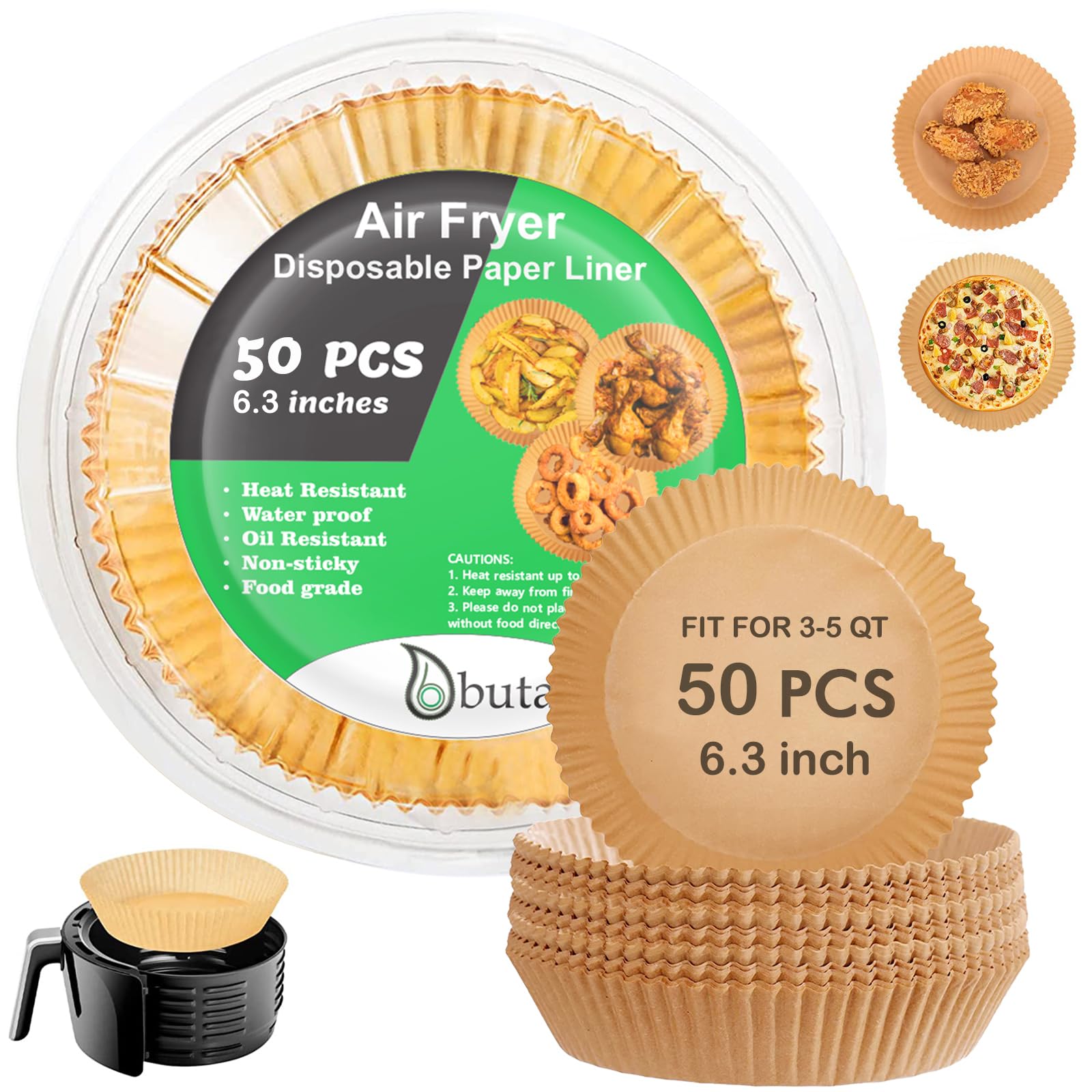BUTA Air Fryer Liners 50PCS 6.3inch Disposable, Non-stick Round ...