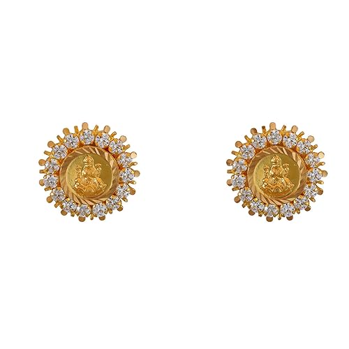 Buy Bhima Jewellers 22k (916) Yellow Gold LAKSHMI WHITE STONE STUDS ...