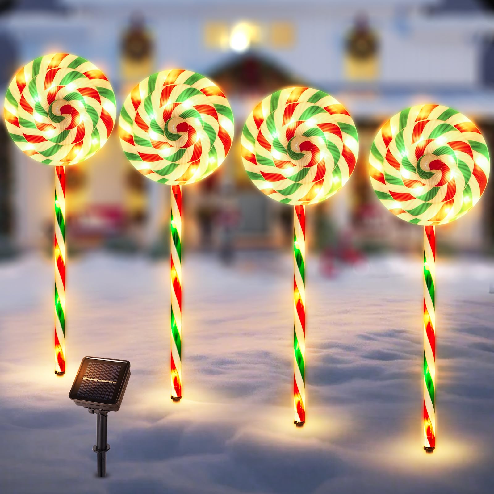 BRIGHTDECK Solar Lollipop Christmas Pathway Lights, Set of 4 Lollipop ...
