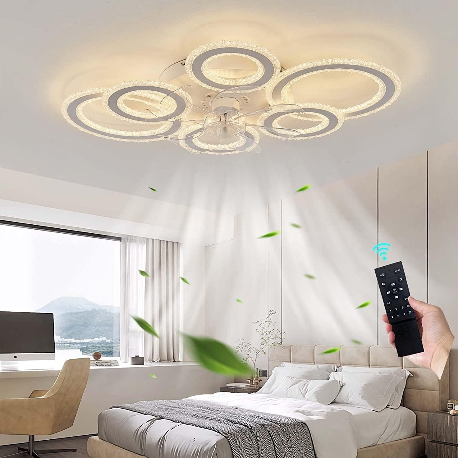 LVZECHEN 76CM Smart Ceiling Light with Fan DC Motor 6 Gear Reversible ...