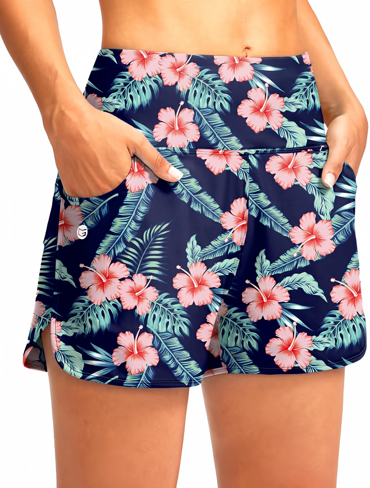 G Gradual Women's 3" High Waisted Swim Board Shorts with Pockets Quick ...