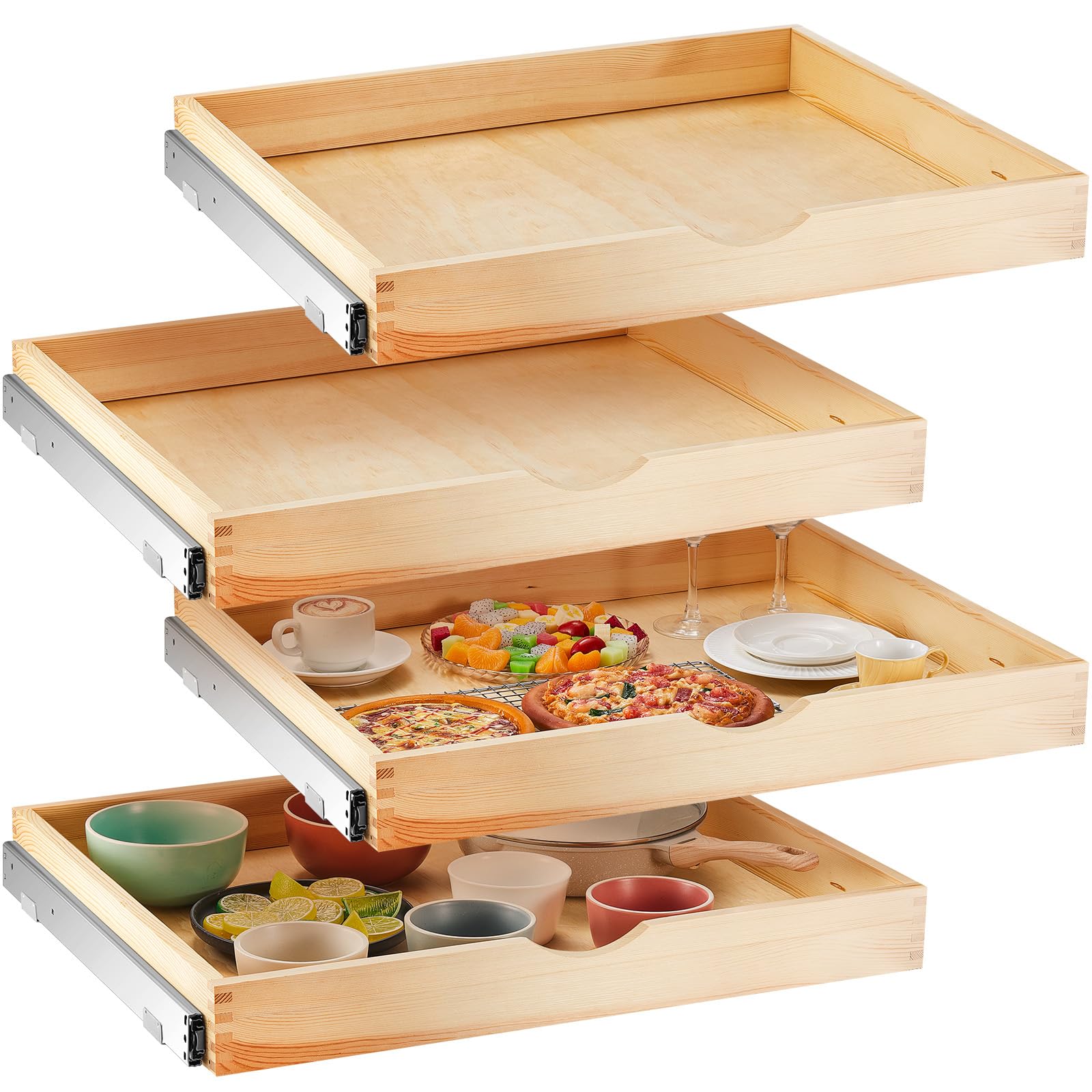 Sintuff 4 Set Wooden Pull Out Tray Pull Out Cabinet Organizer Soft ...