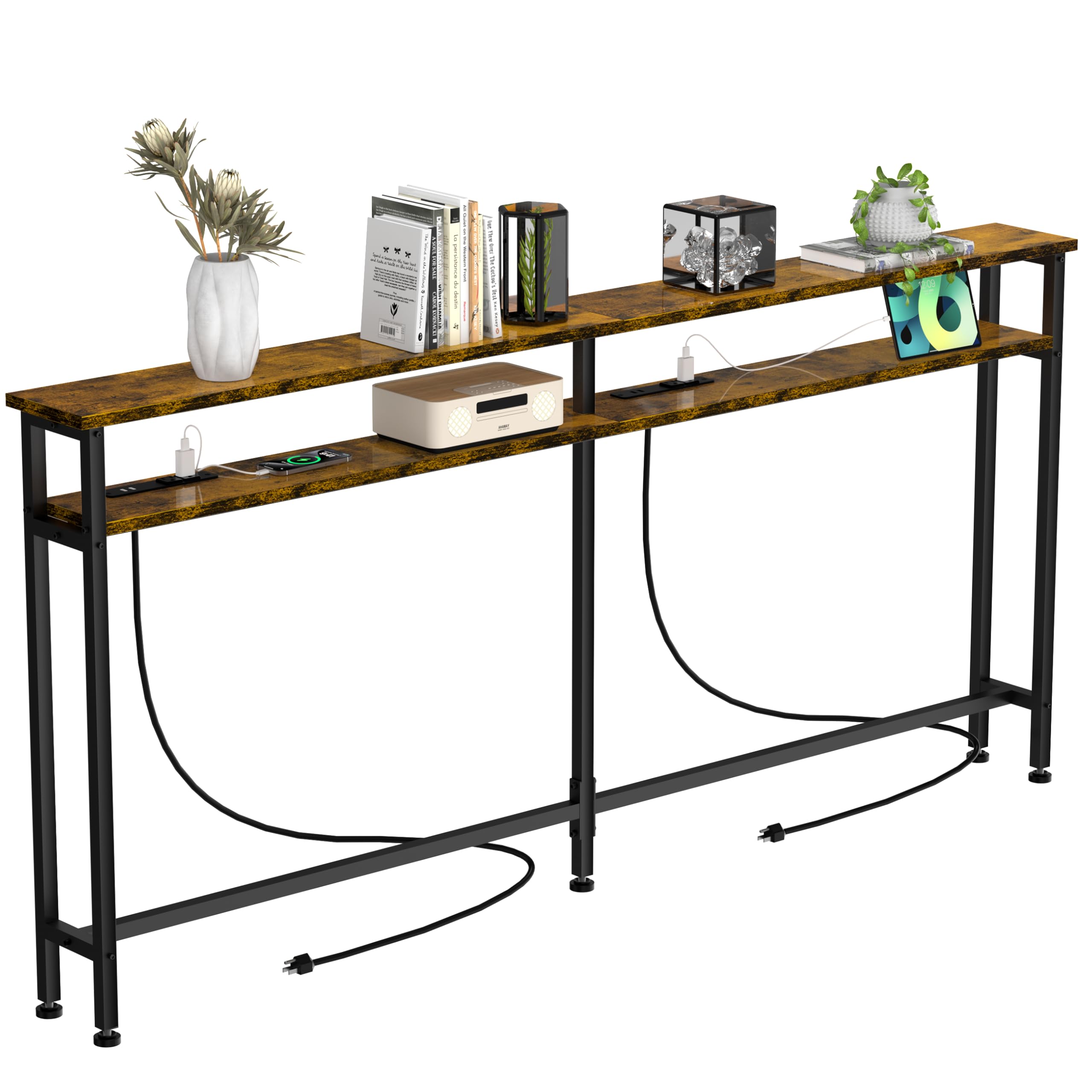 Keelian 78'' Double-Layer Narrow Console Sofa Table with 2 Power ...