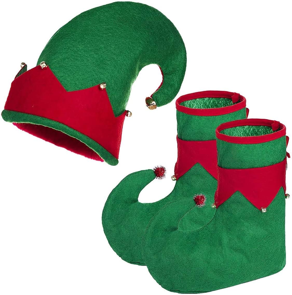 Richaa Elf Costume 2Pcs Set, Felt Elf Shoes and Hat Christmas Red Green ...