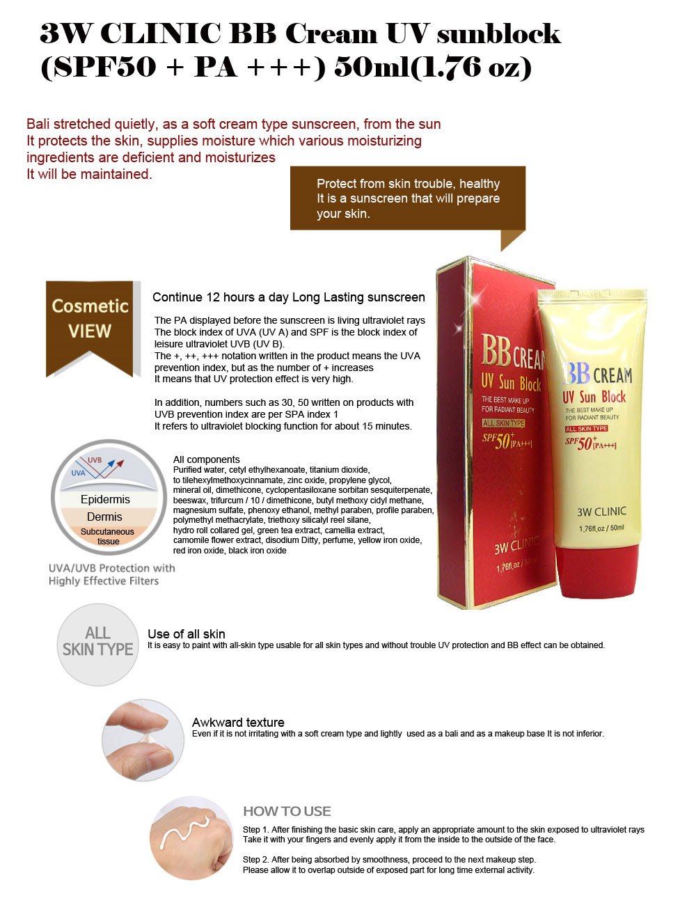 Mua 3W Clinic UV Sun Block BB Cream SPF50 PA+++Korea Cosmetics trên ...