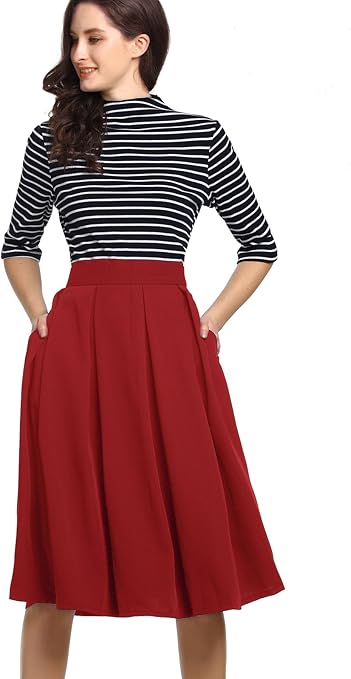 Beluring Damen A-Linien Roecke Elegant Faltenrock Knielang Sommer ...