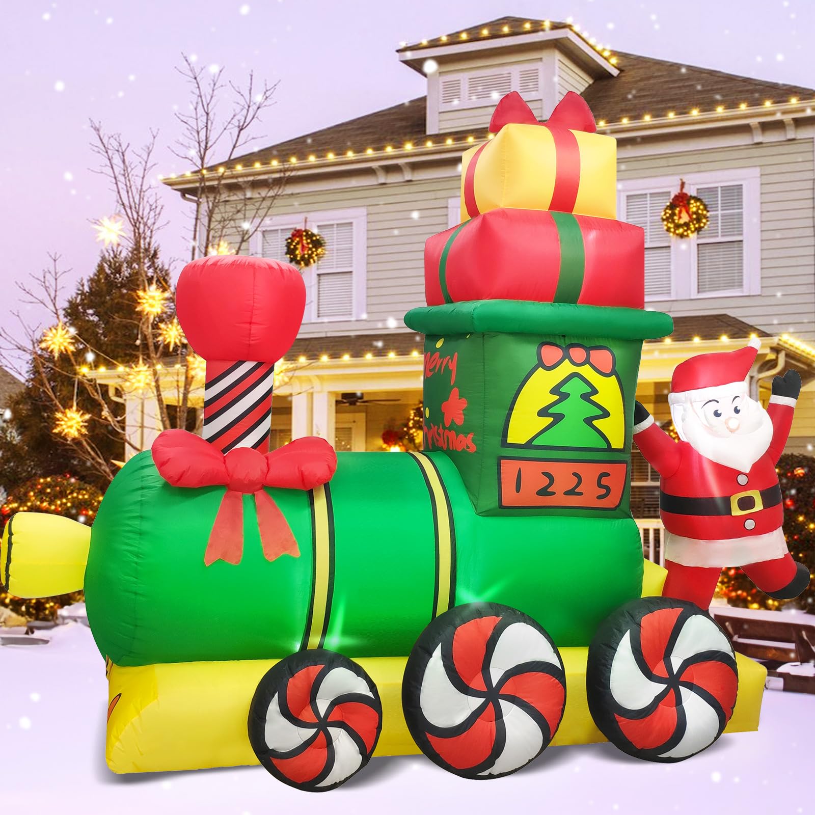 Danxilu 8 FT Giant Christmas Inflatable Santa Driving Train Outdoor ...