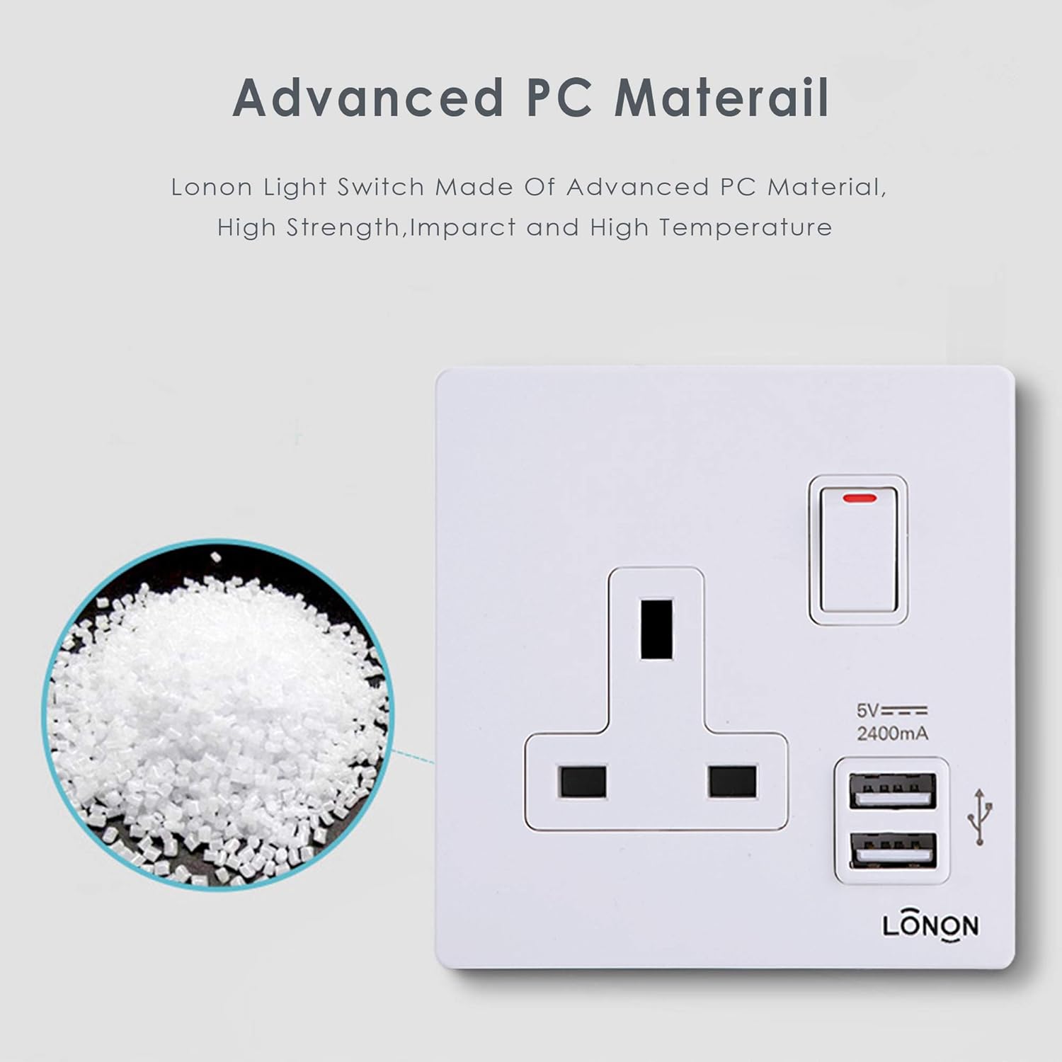 Lonon White USB Socket Set Screwless 1 Gang 13A Double Pole Switched ...