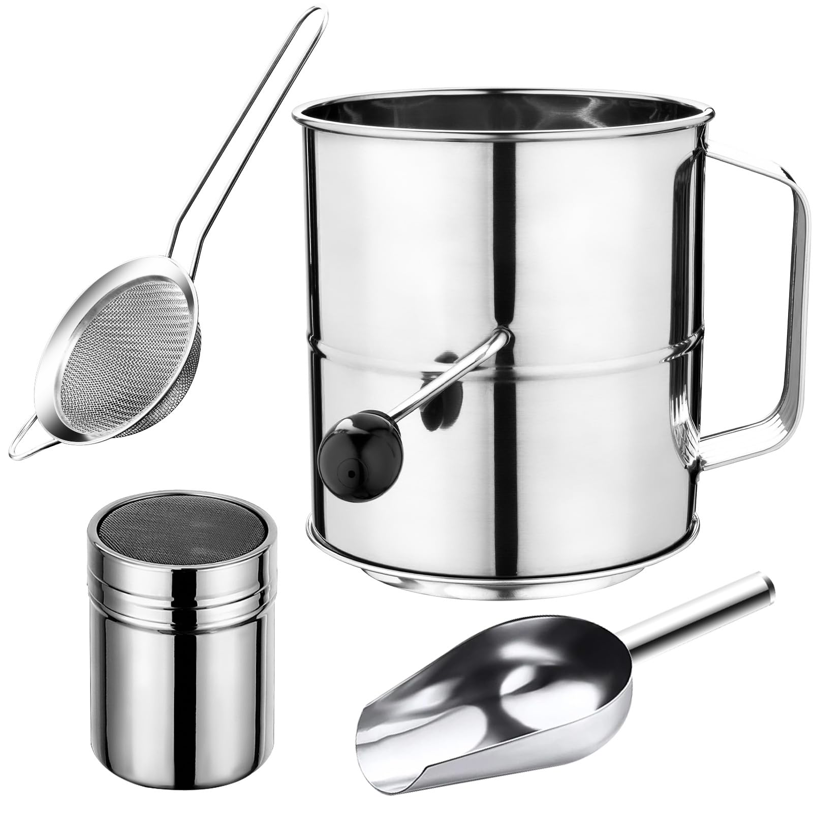 Flour Sifter,8 Cup Stainless Steel Flour Sifter,4 in 1 Baking Sifter ...