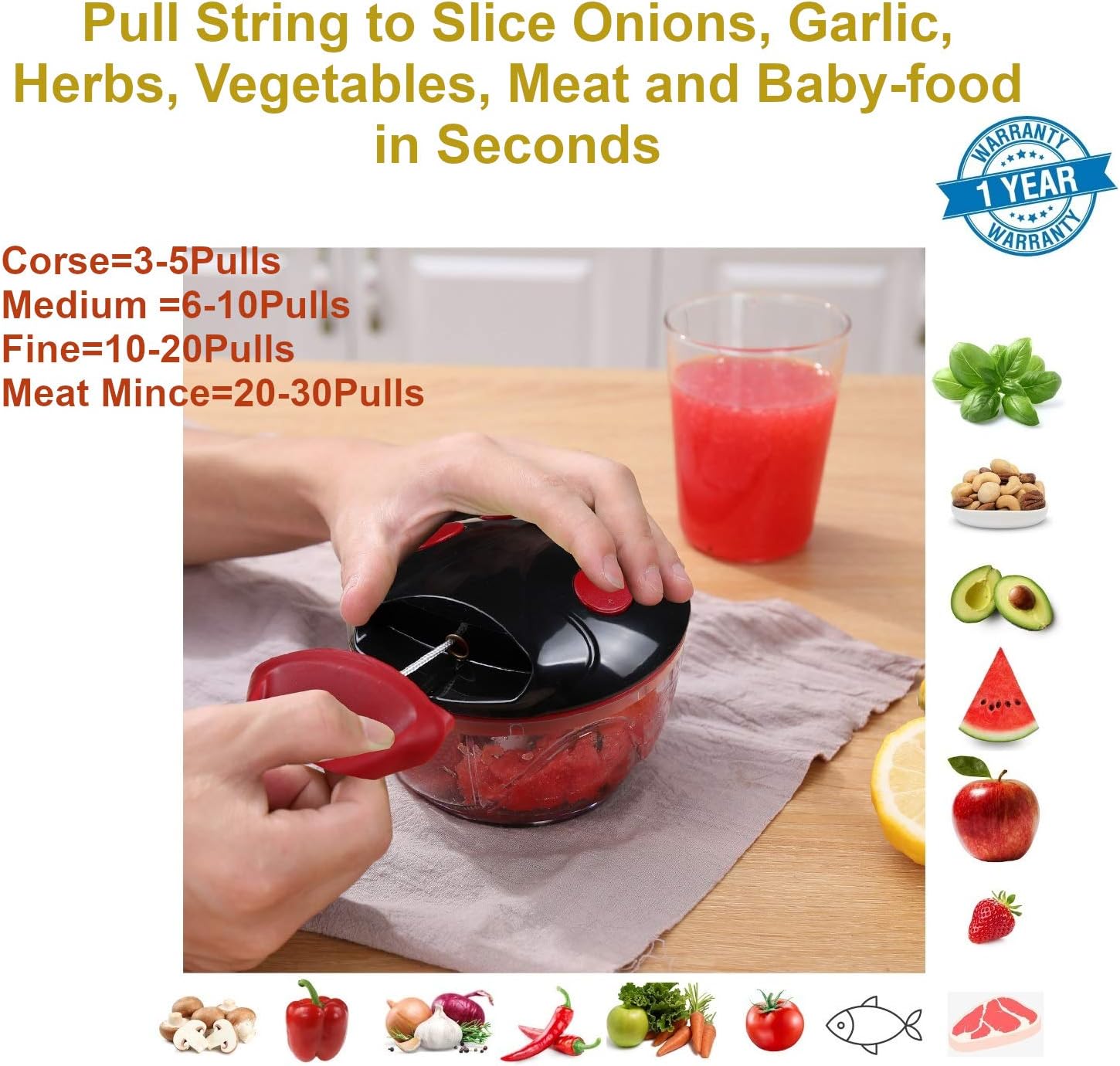 Manual Pull String Food Chopper Processor Blender Mixer 600ml (400/600 ...