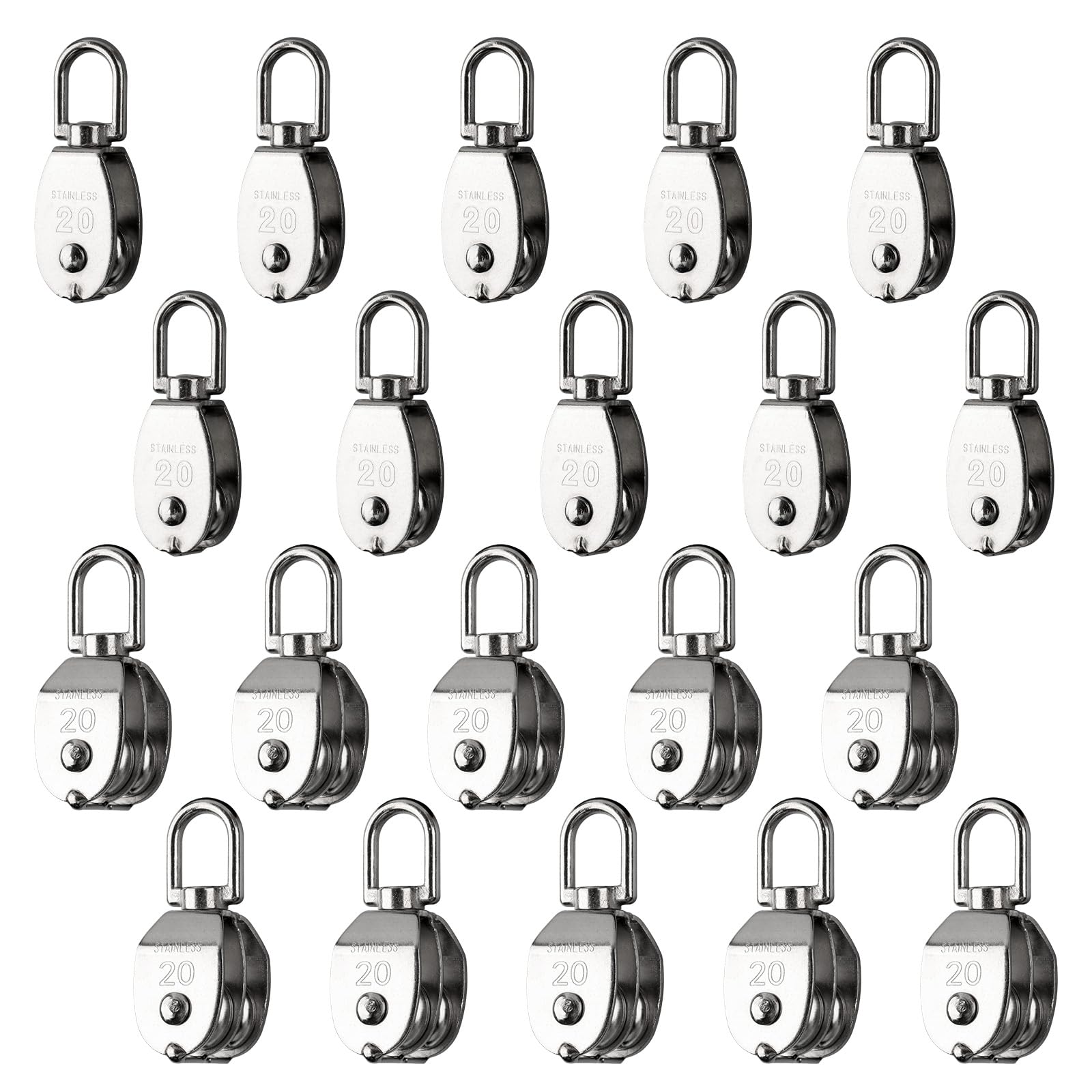Rocaris 20 Pack M20 Pulley Block, 10 Pcs Single Pulley & 10 Pcs Double ...