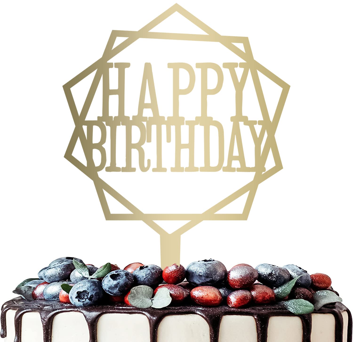 Vinisong Happy Birthday Cake Toppers Square Frame Gold Birthday Cake ...