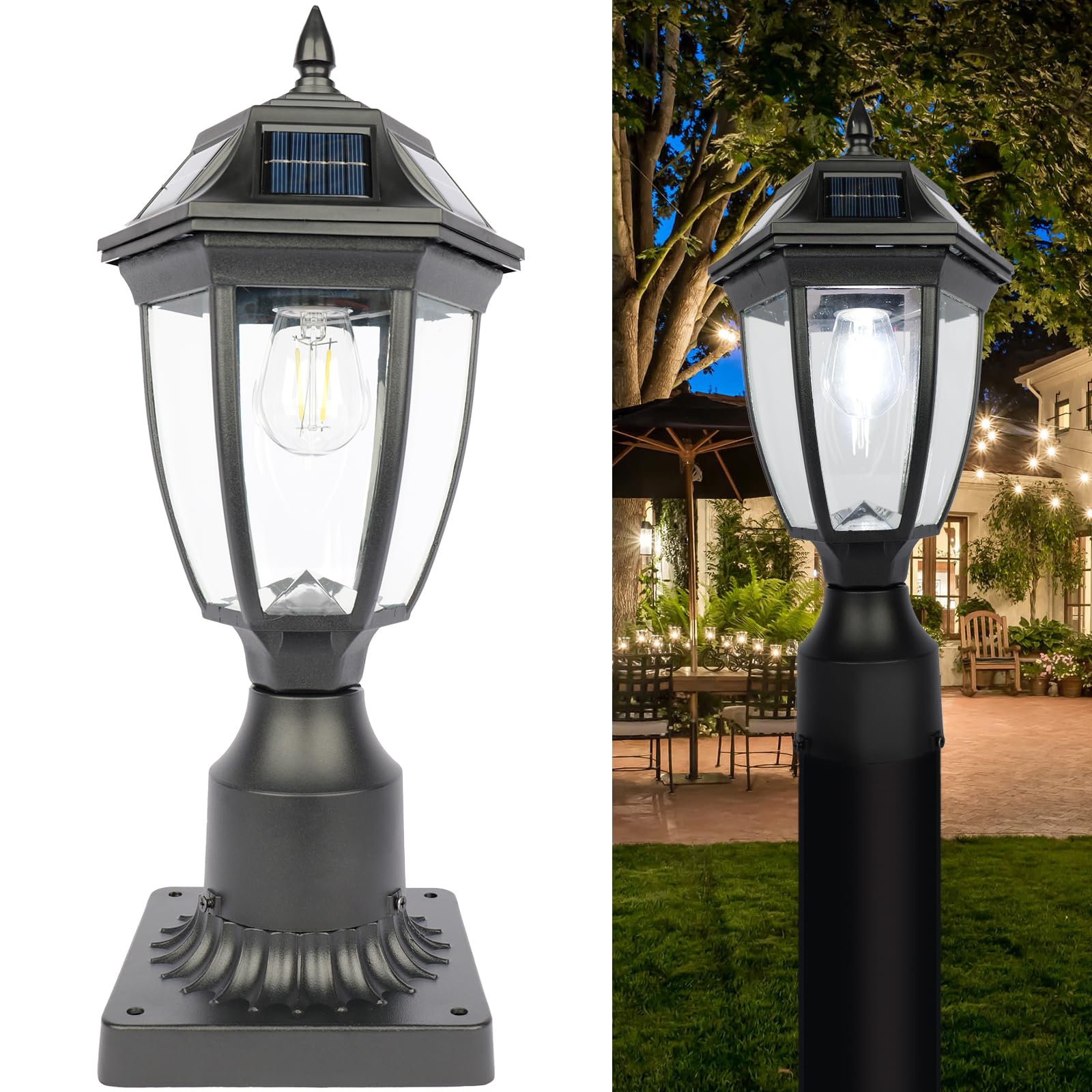 Solar Post Lamp Lights, Dusk to Dawn Solar Post Light with Pier Mount ...