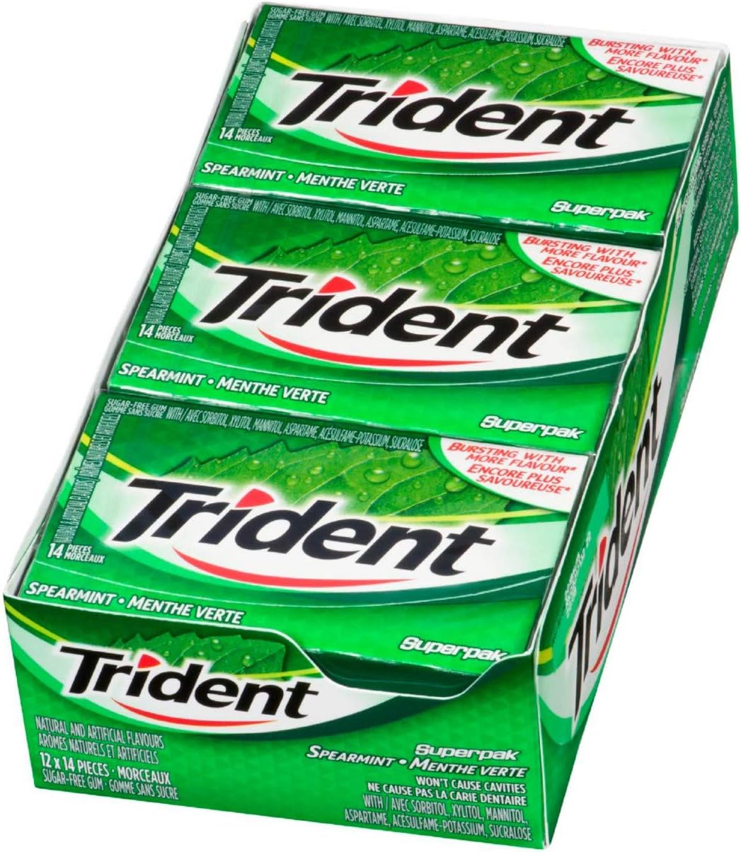 Trident Sugar Free Spearmint Chewing Gum Superpak, 12 Pack (14 Pieces ...