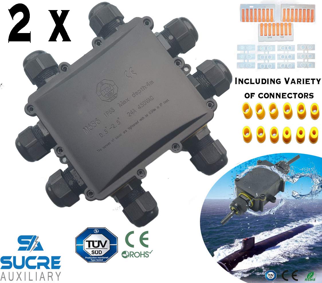 2 Packs of 24A 450V AC IP68 Waterproof Large Box 8 Way Electrical Cable ...