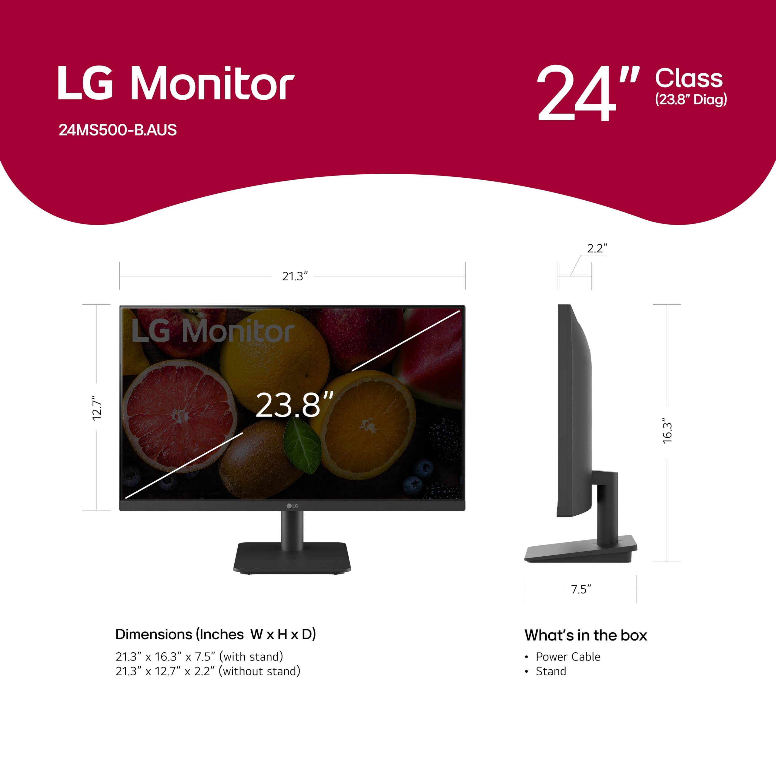 LG 24MS500-B 24 Inch IPS Computer Monitor FHD (1920x1080) 100Hz 5ms Reader Mode Borderless ...