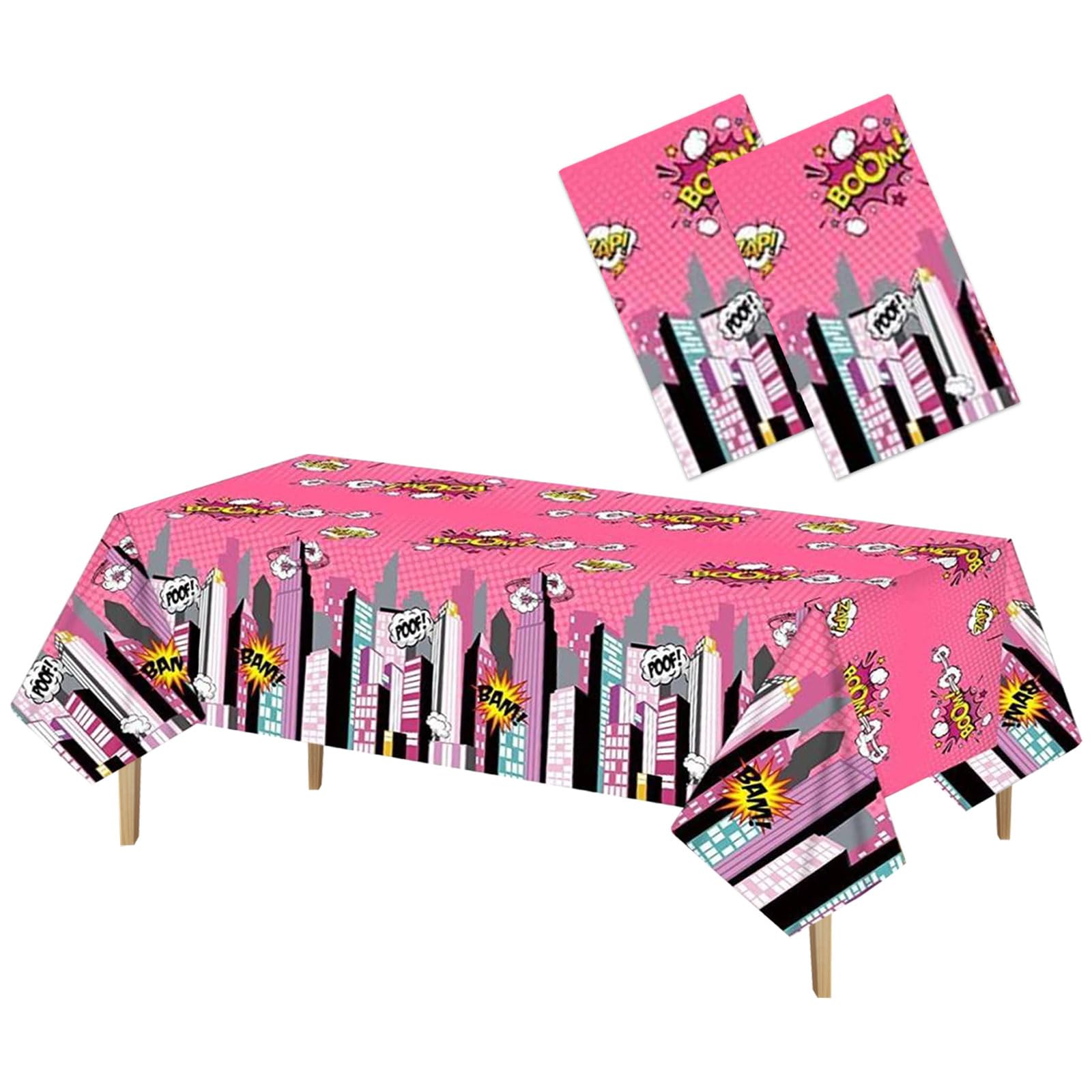 YiYou Superhero Plastic Tablecloth Pink 2 Pack 51 x 87 Inches Superhero Party Decorations ...