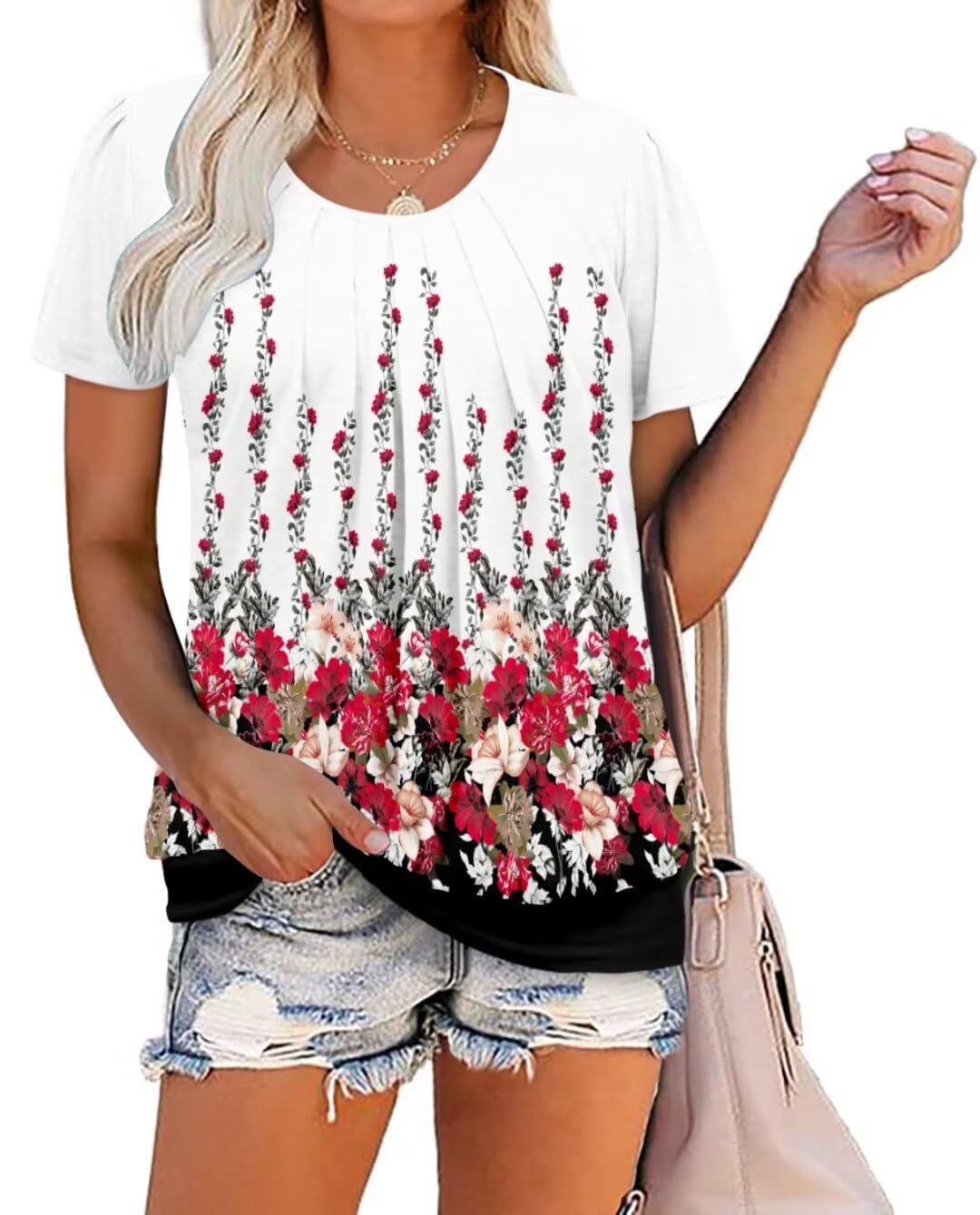 ZOLUCKY Womens Summer Plus Size Tunic Tops Short Sleeve Blouses Casual ...